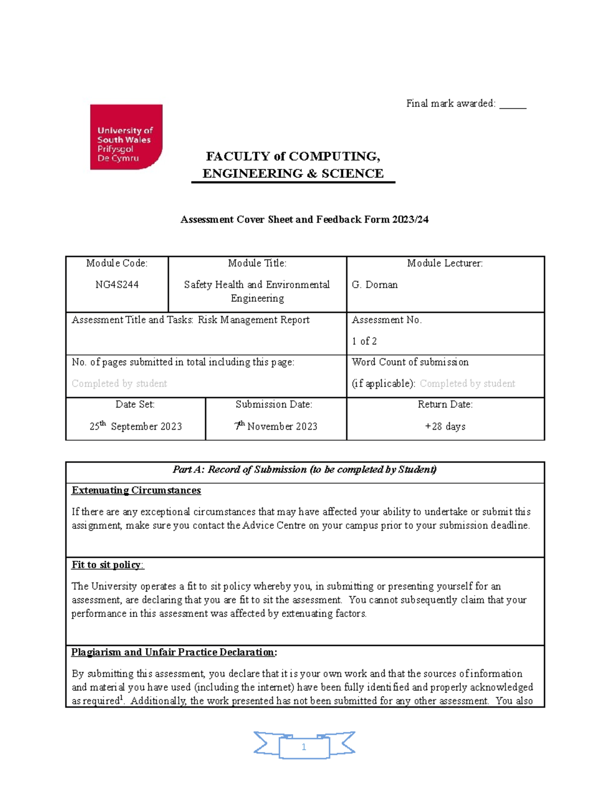 Safety - Just an example of how to write - FACULTY of COMPUTING ...