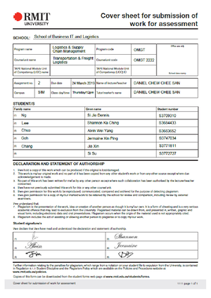Assignment-1 Transportation and Freight Logistics OMGT2279 Sample RMIT ...