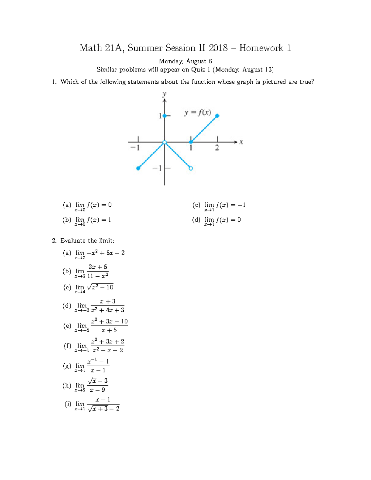 HW1 - Homework practice 1 - Math 21A, Summer Session II 2018 – Homework ...