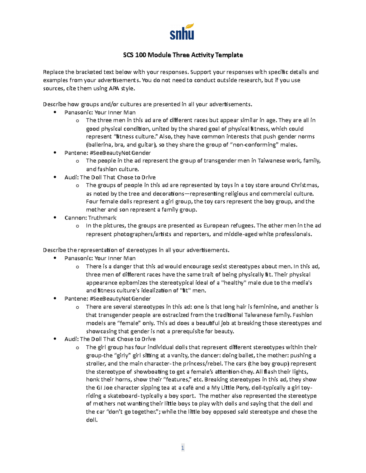SCS 100 Module Three Activity - Support your responses with specific ...