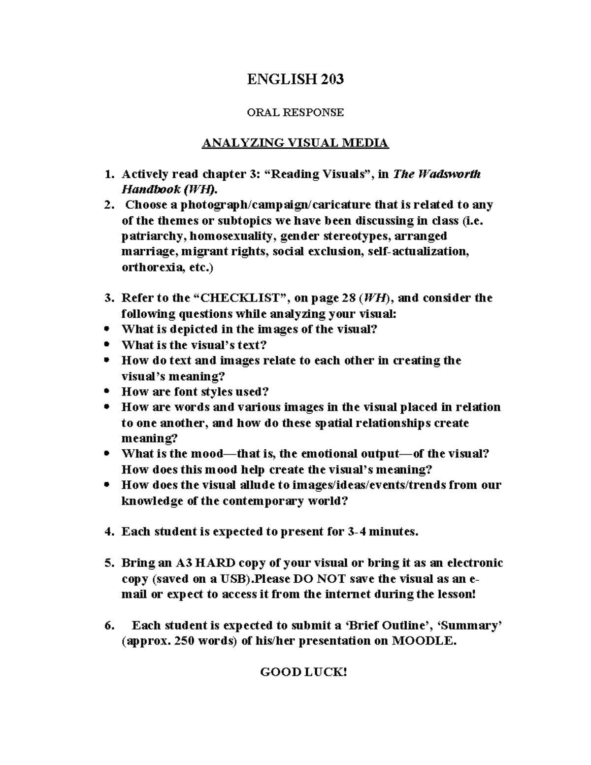 Analyzing Visuals - Oral Response Guidelines - ENGLISH 203 ORAL ...