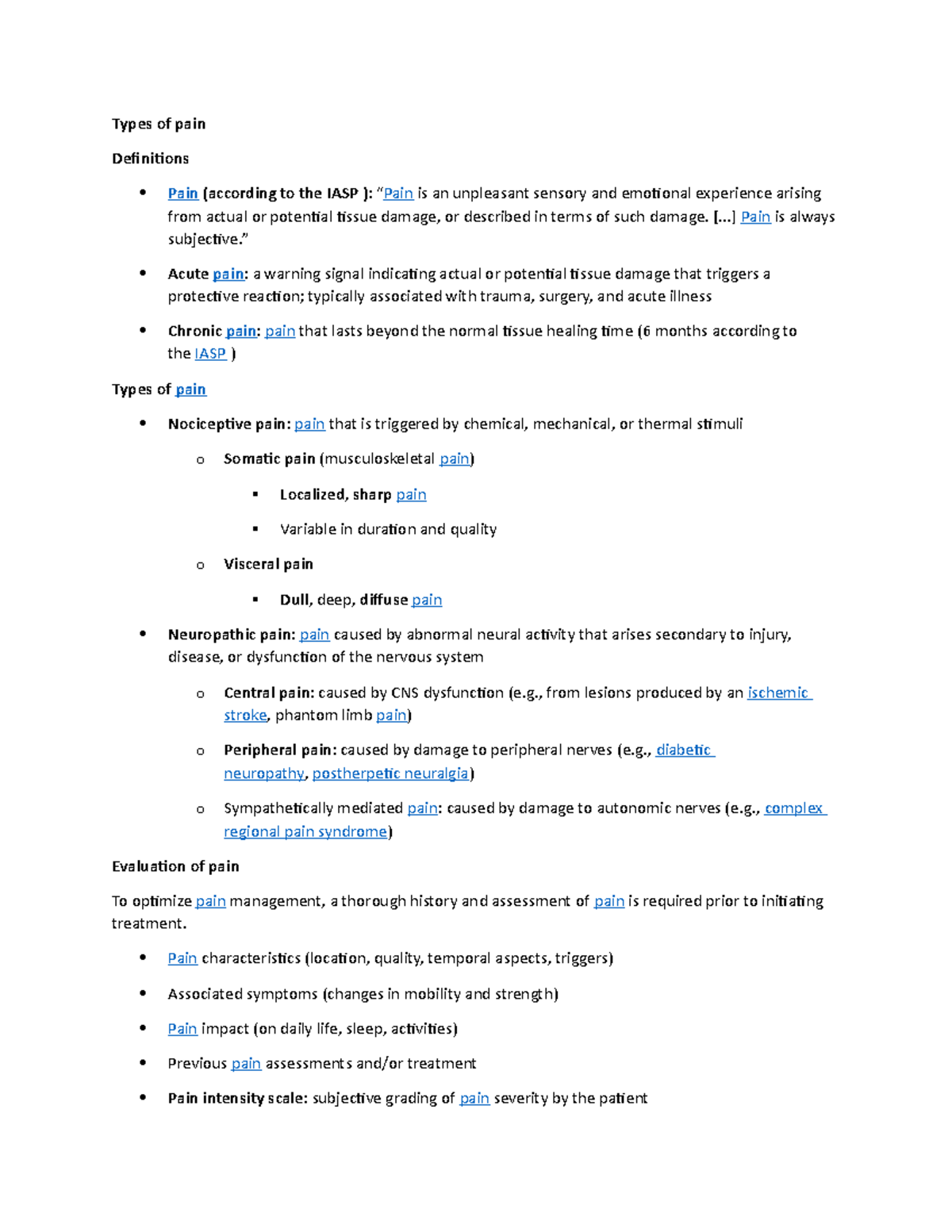 Types Of Pain Types Of Pain Definitions Pain according To The IASP
