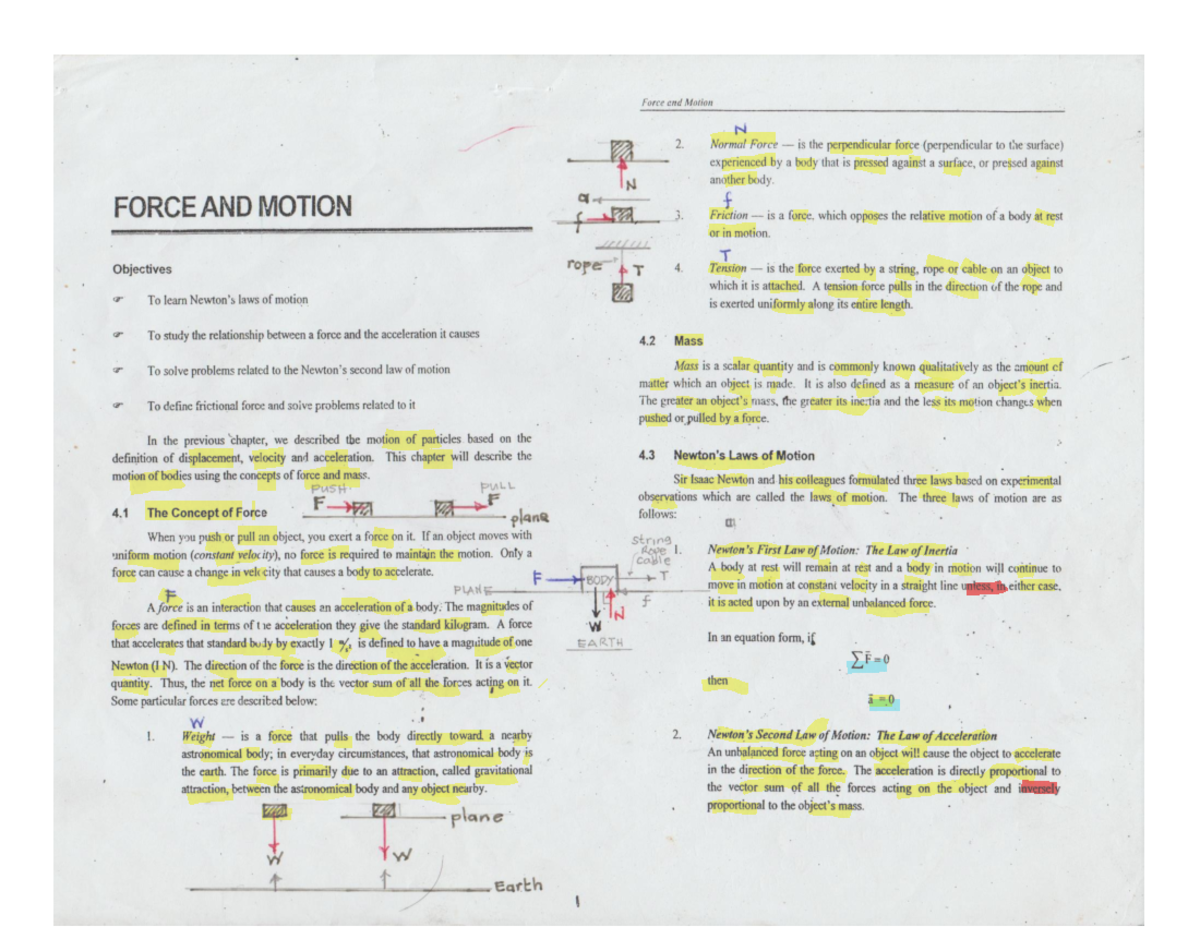 Lecture- force motion - PHYSICS - Studocu