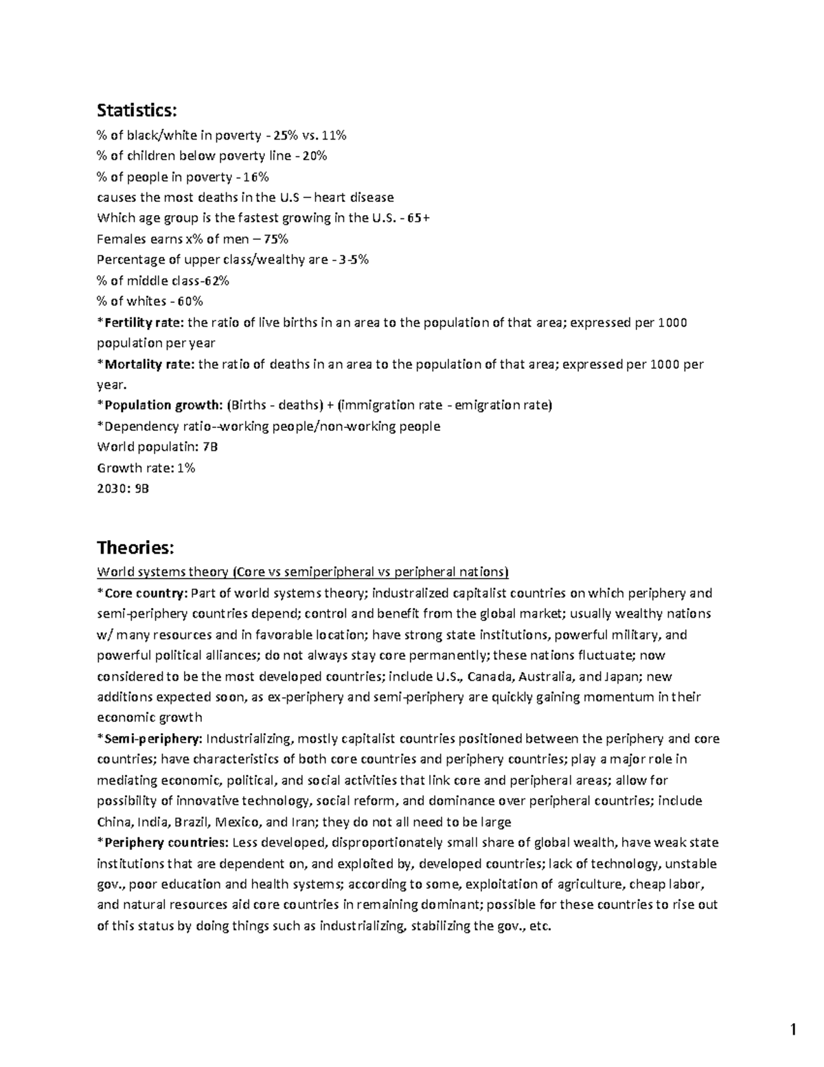 Sociology Study Guide.pdf · version 1 - Statistics: % of black/white in ...