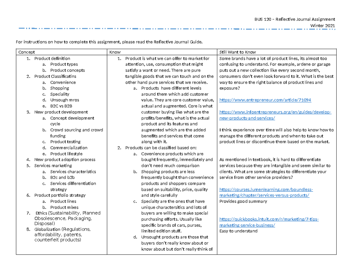 BUS120 Ch.8 RF - Work to be done. - BUS 120 – Reflective Journal ...