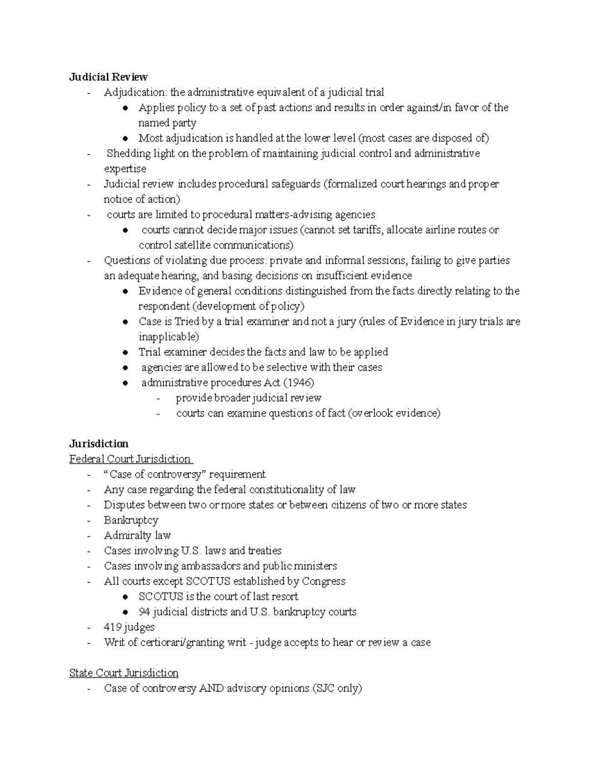Legal 250 review sheet 1 - Judicial Review - Adjudication: the ...