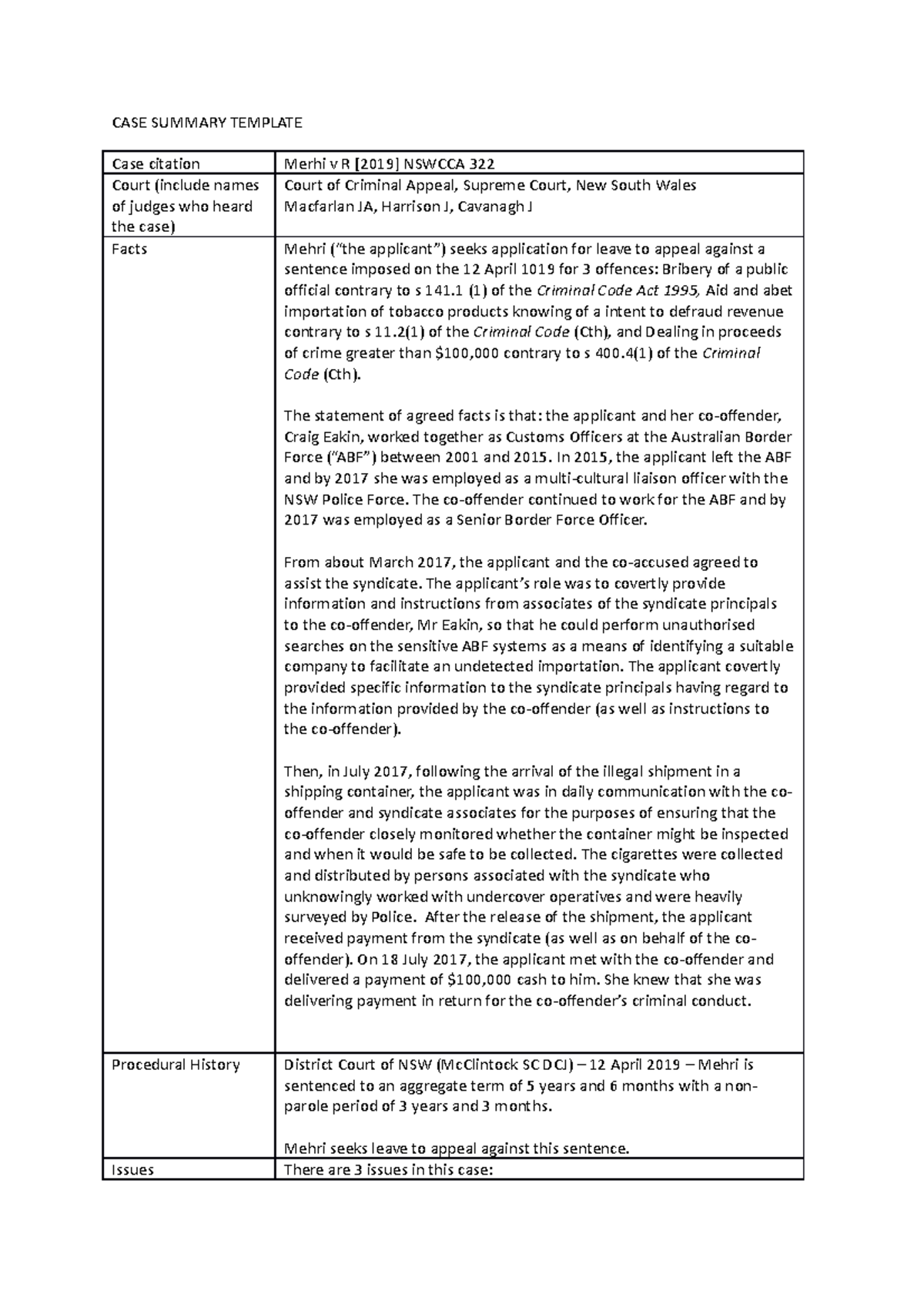 Case Summary Attempt; Merhi v R - CASE SUMMARY TEMPLATE Case citation ...