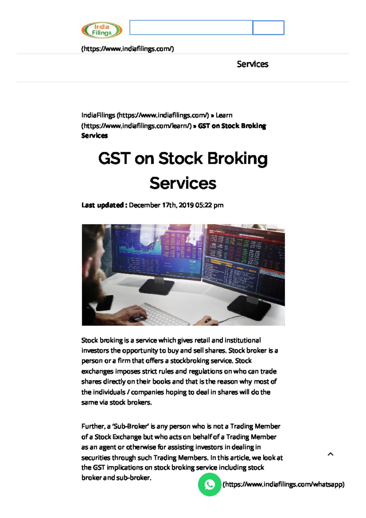 GST on Stock Broking Services - IndiaFilings (indialings/) » Learn ...