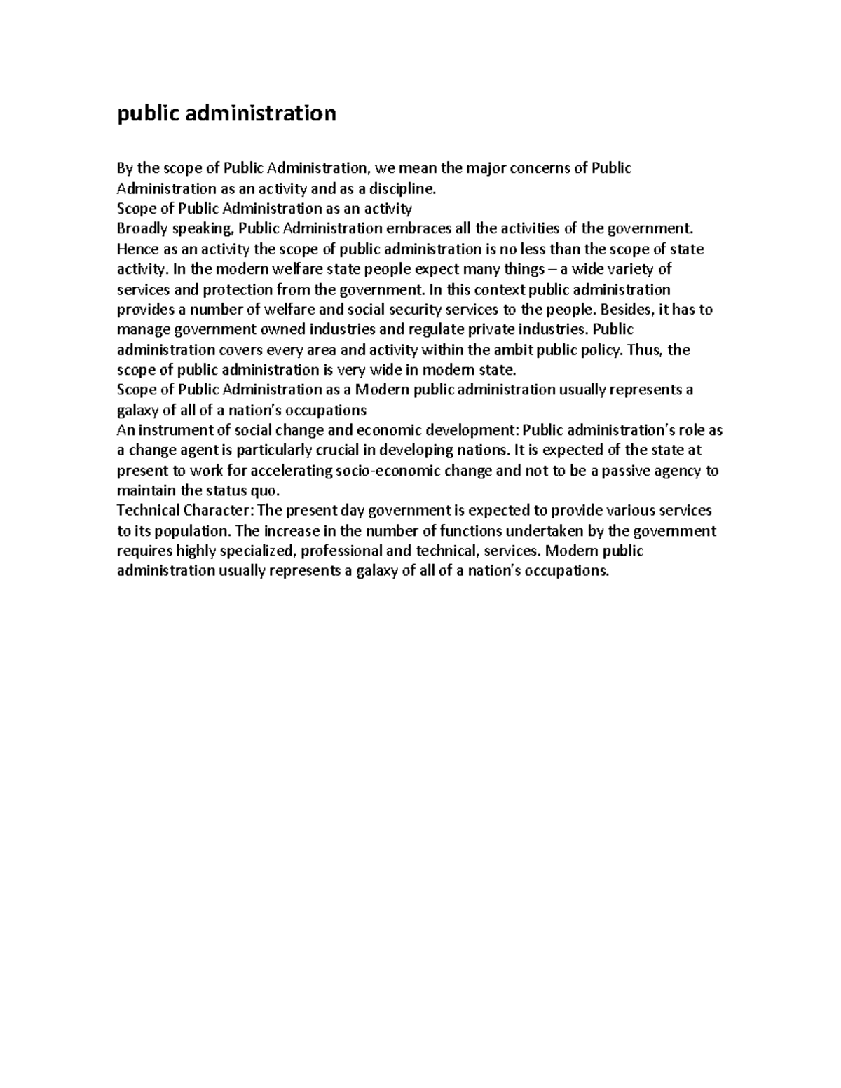 Public Administration 7 - Scope of Public Administration as an activity ...