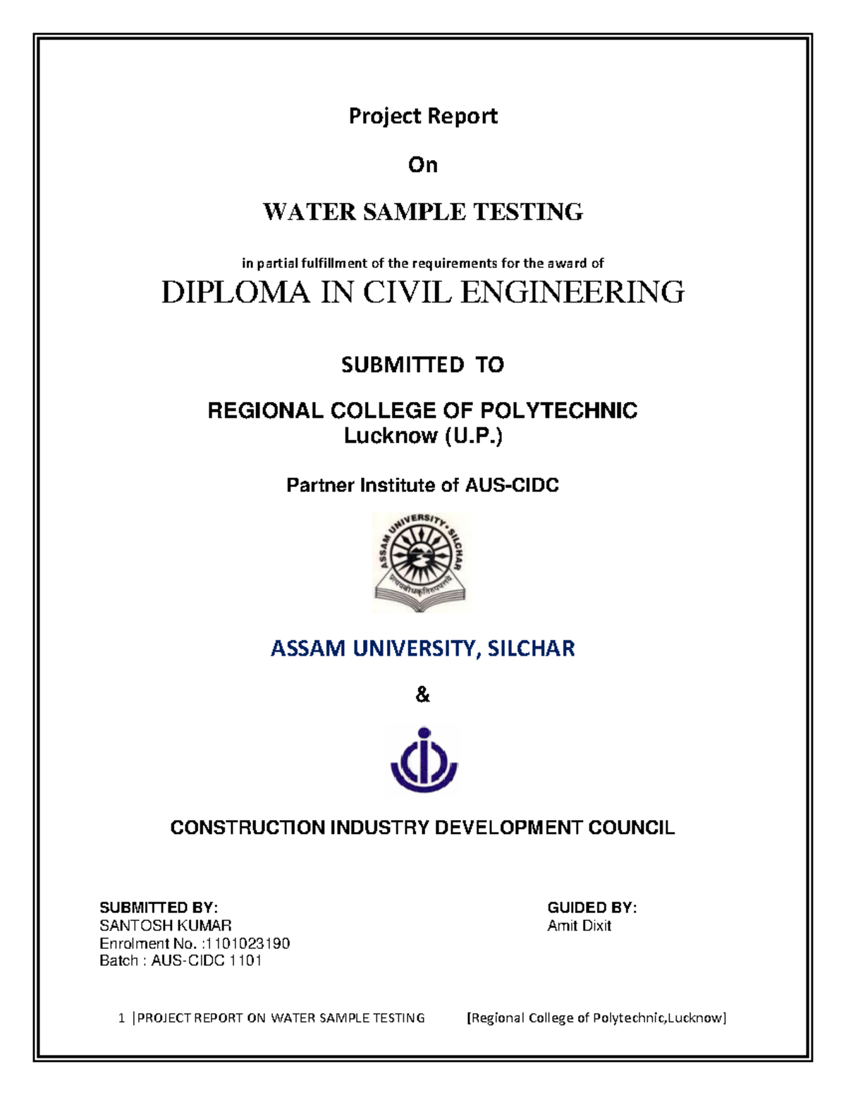 Project civil - Project Report On WATER SAMPLE TESTING in partial ...