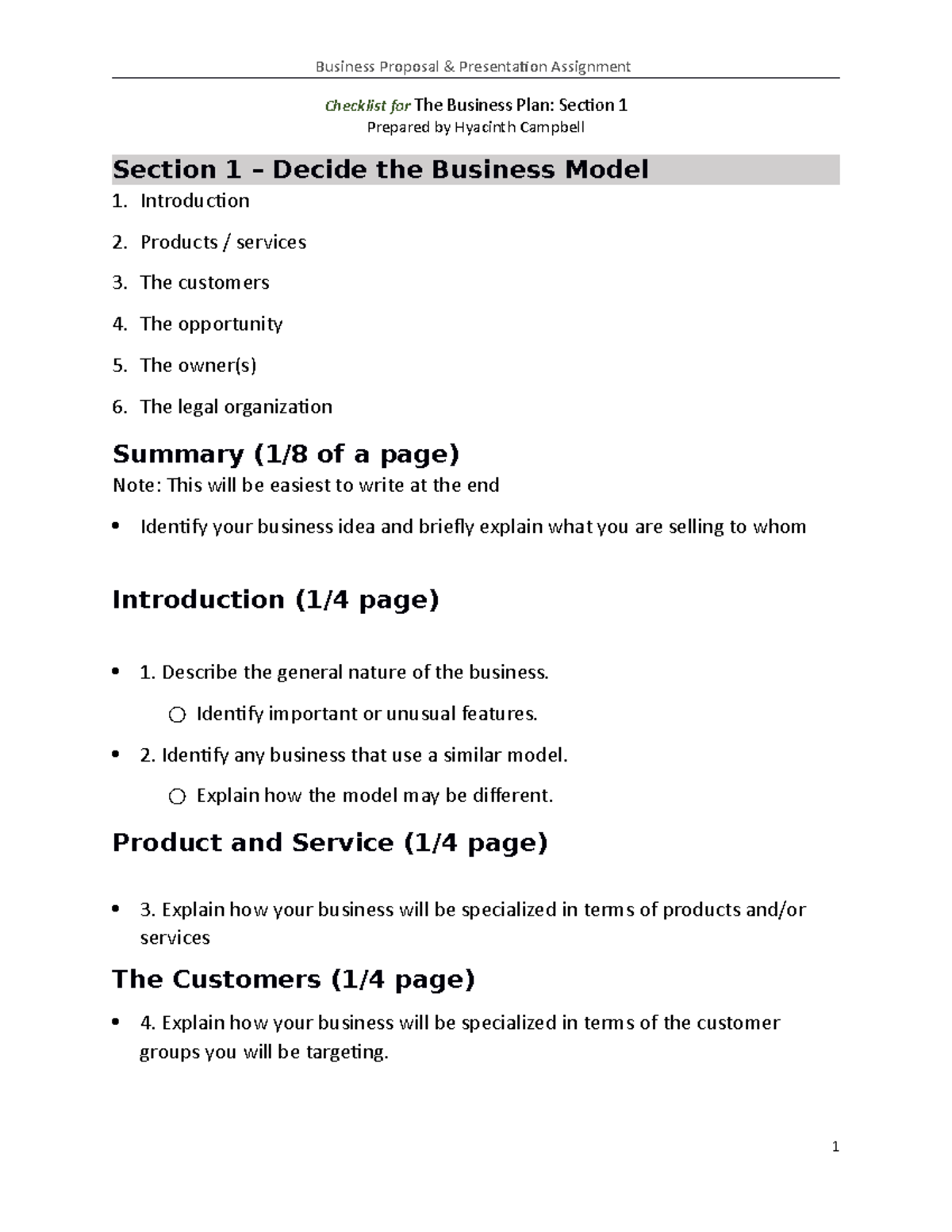 Section 1 The Business Model Checklist - Business Proposal ...