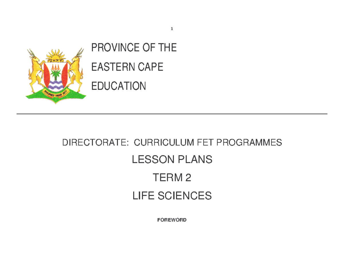 Grade 11 Life Sciences Lesson Plans - PROVINCE OF THEEASTERN ...