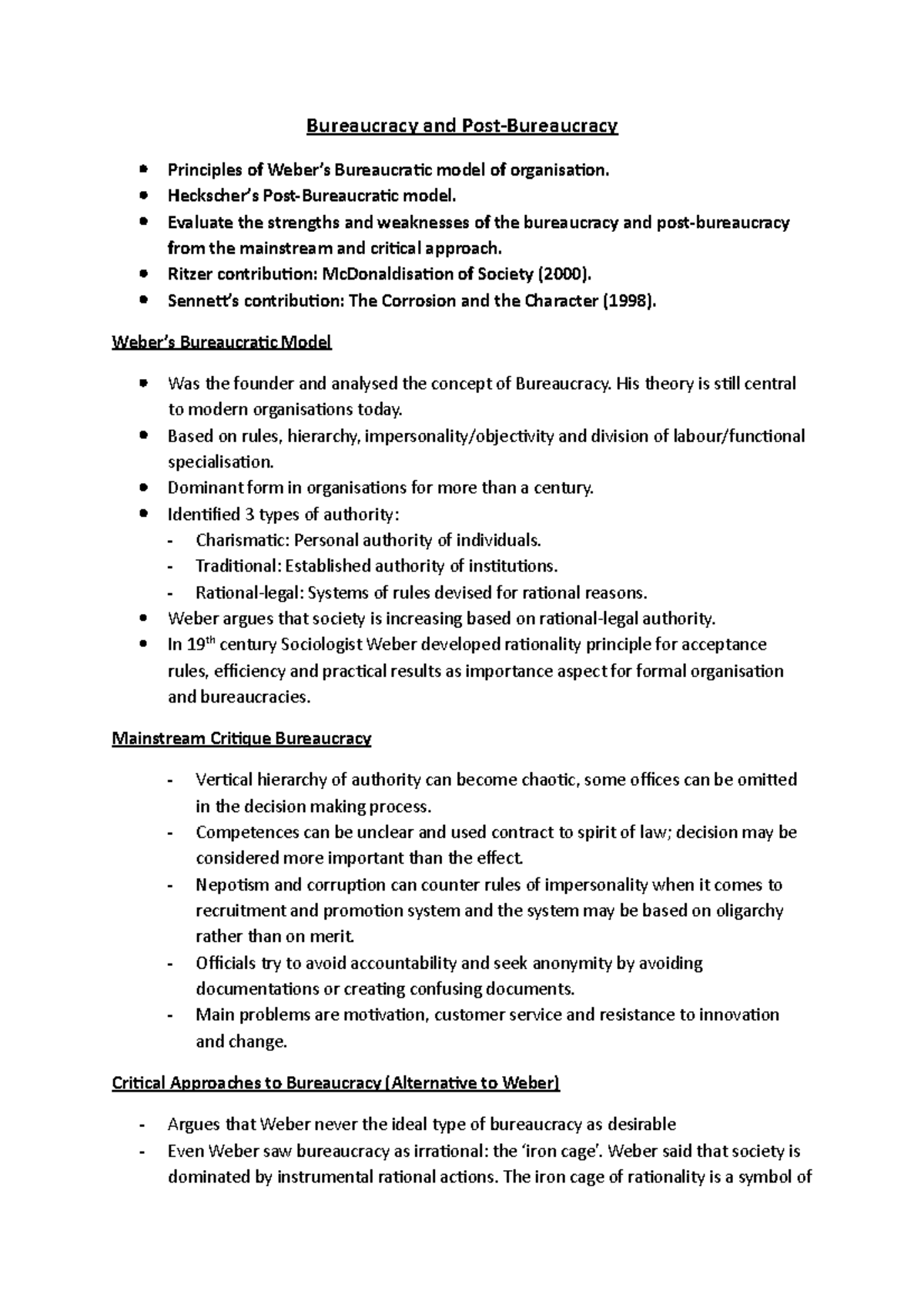 Bureaucracy - FULL LECTURE NOTES AND EXAM NOTES AS WELL - Bureaucracy ...