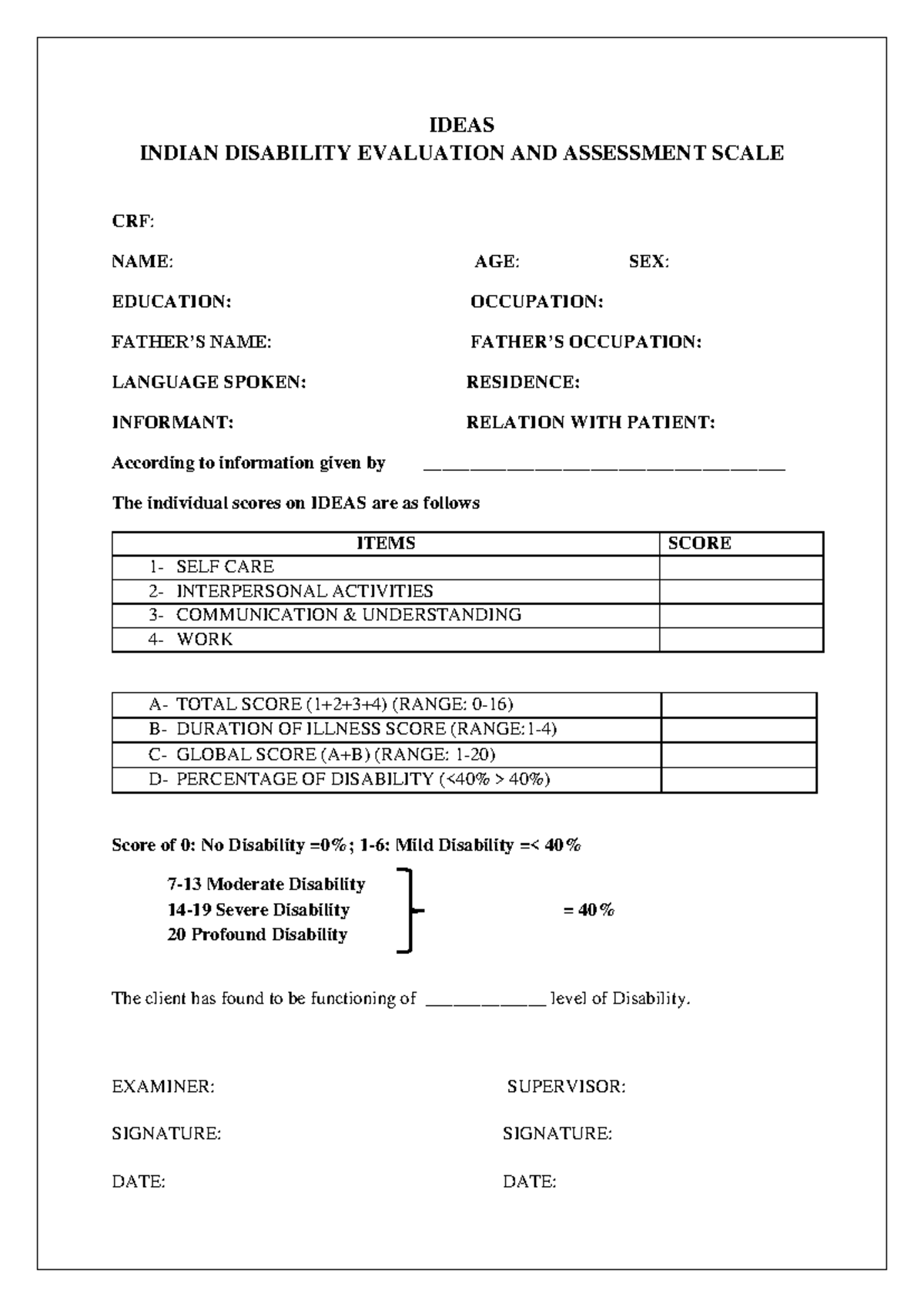 Ideas Scale - Good - IDEAS INDIAN DISABILITY EVALUATION AND ASSESSMENT ...