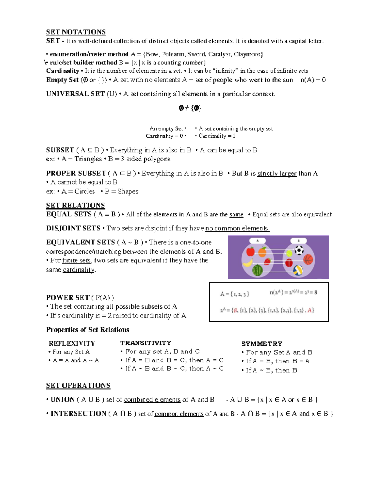 SET LEC - algebra - \ SET NOTATIONS SET - It is well-defined collection ...