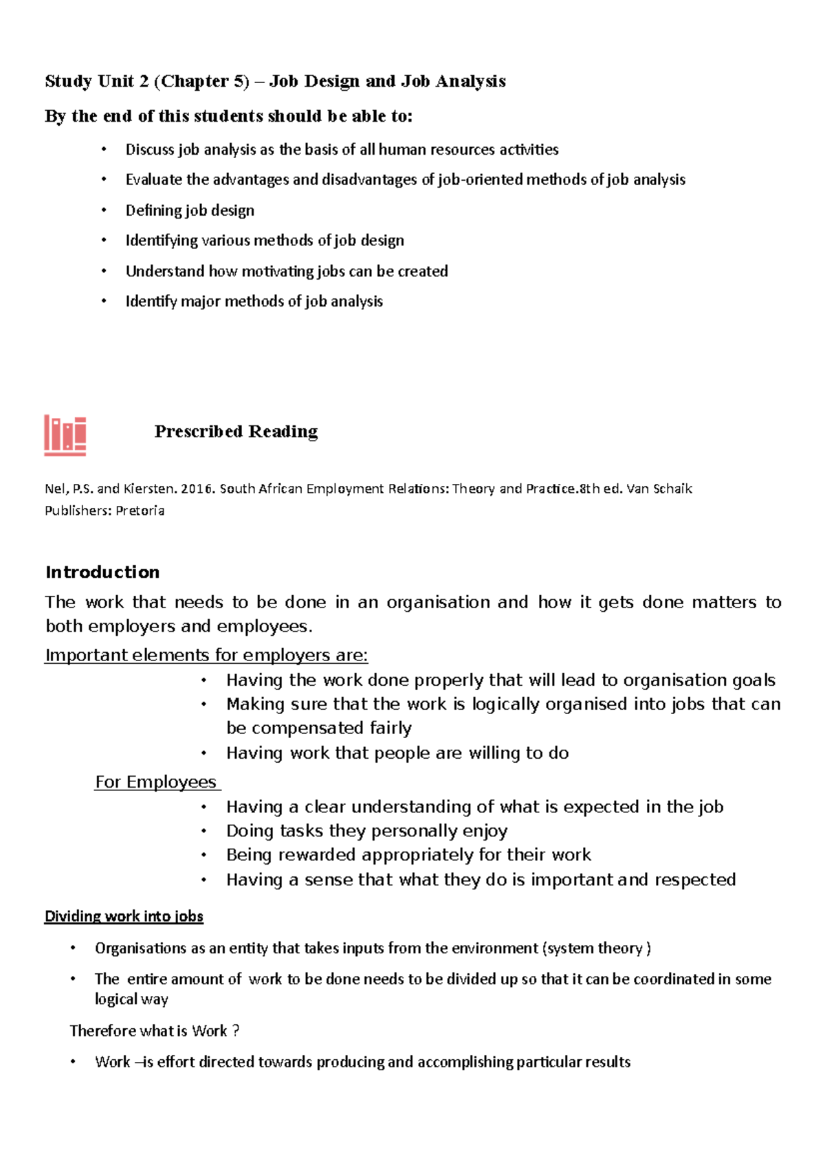 Study Notes Week 2 - good - Hr Management in sa. - Study Unit 2 ...