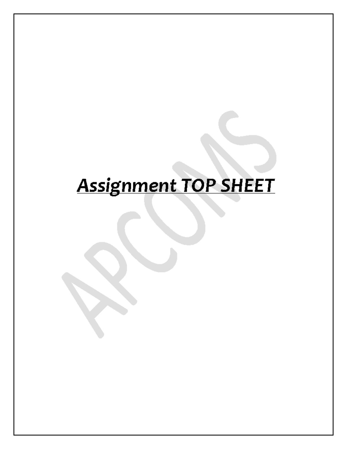 Standard Format of Assignment-Sample - Assignment TOP SHEET HUANG et ...