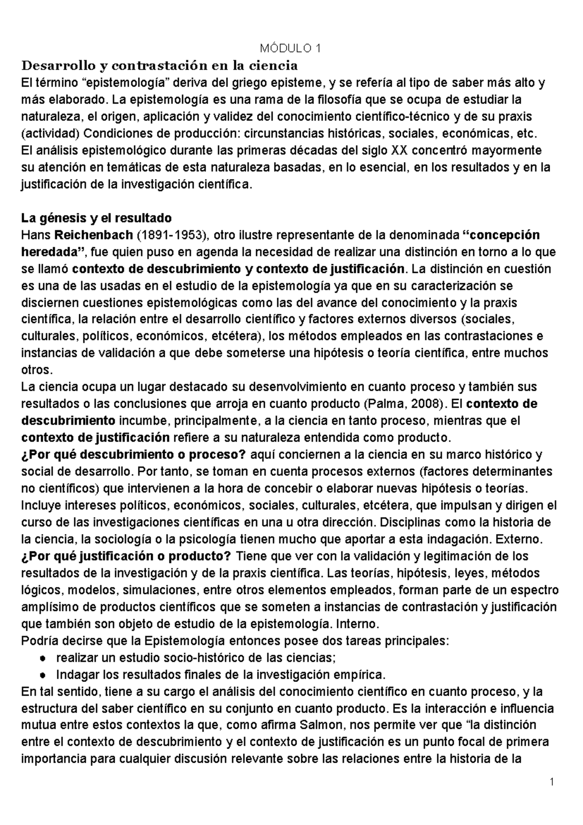 M1y2 resumen de epistemologia - MÓDULO 1 Desarrollo y contrastación en la ciencia El término ...