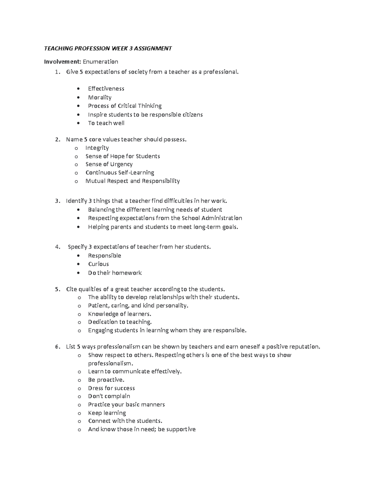 Teaching Profession WEEK 3 Assignment (Autosaved) - TEACHING PROFESSION ...