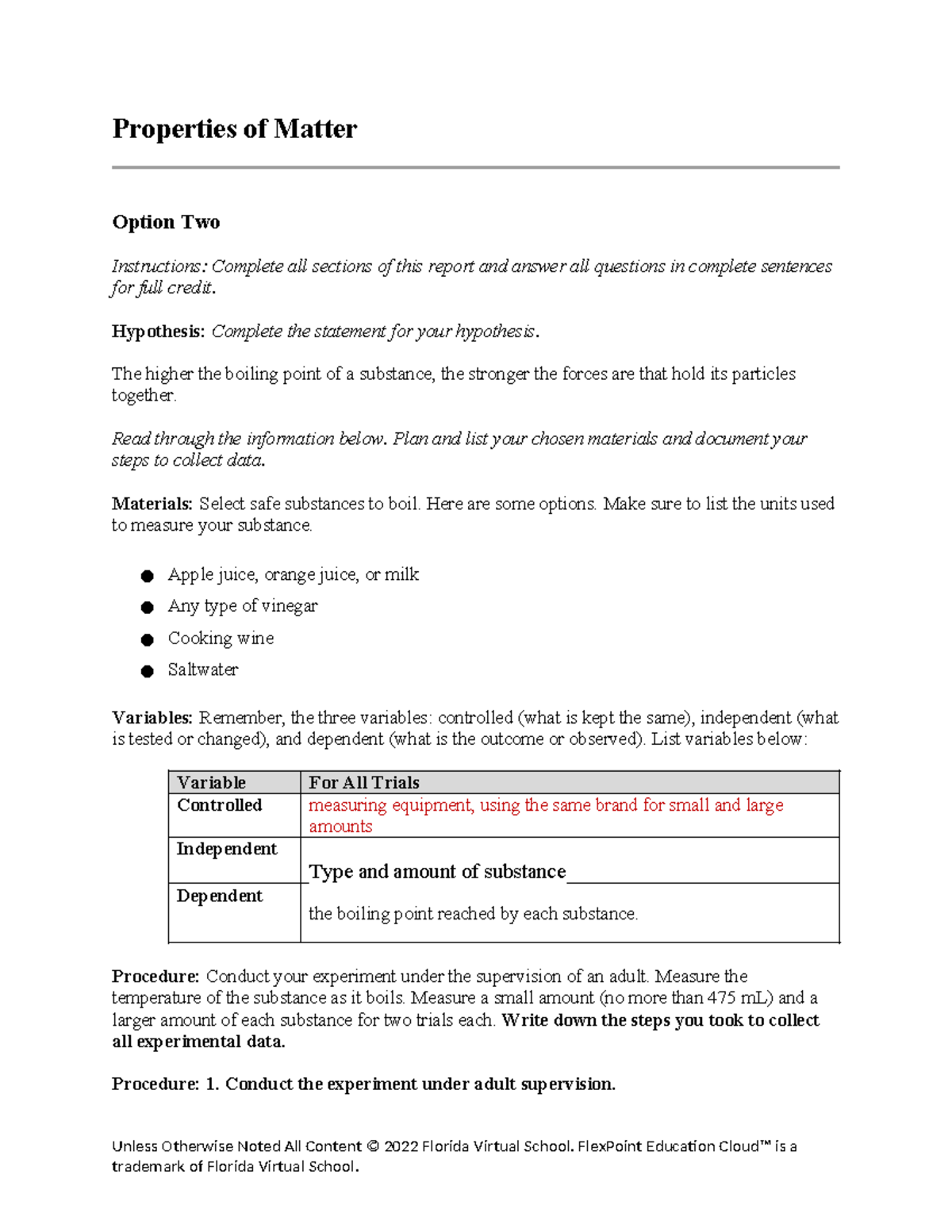 Properties of matter completed - Properties of Matter Option Two ...