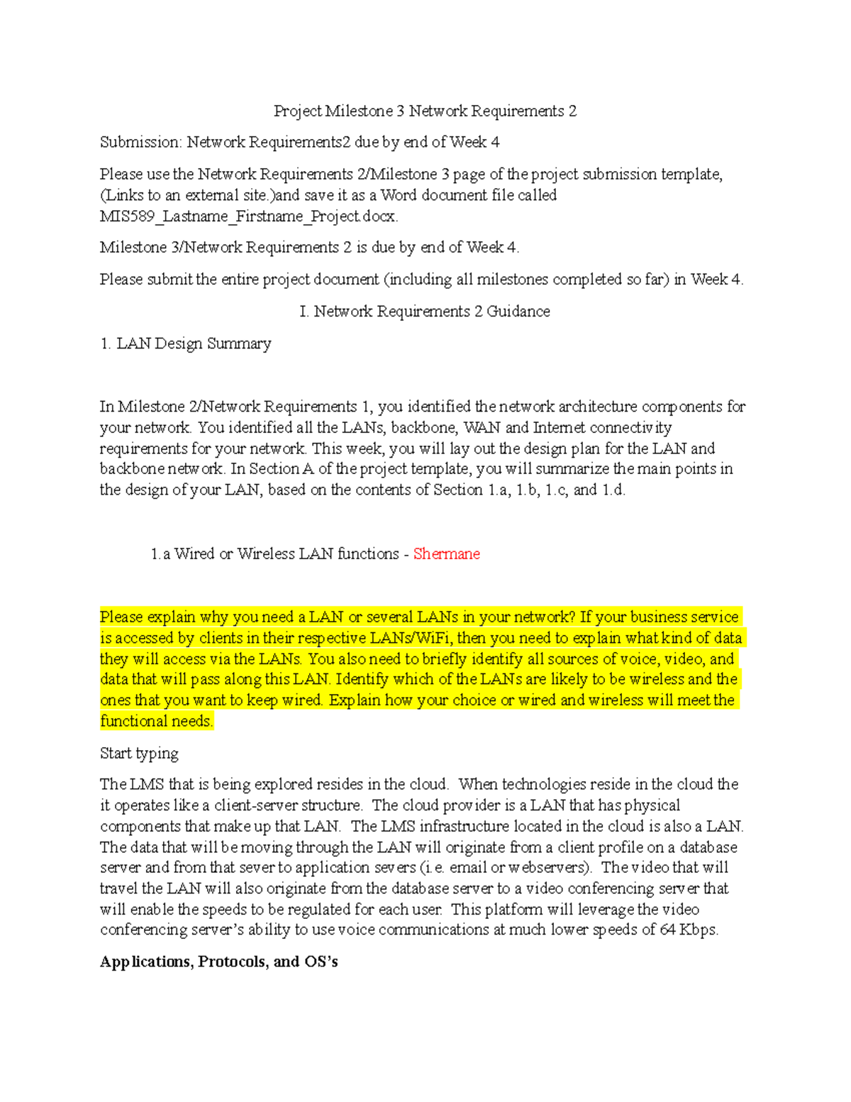 MIS589 Project Milestone 3 Network Requirements 2 - Sumit - Project ...