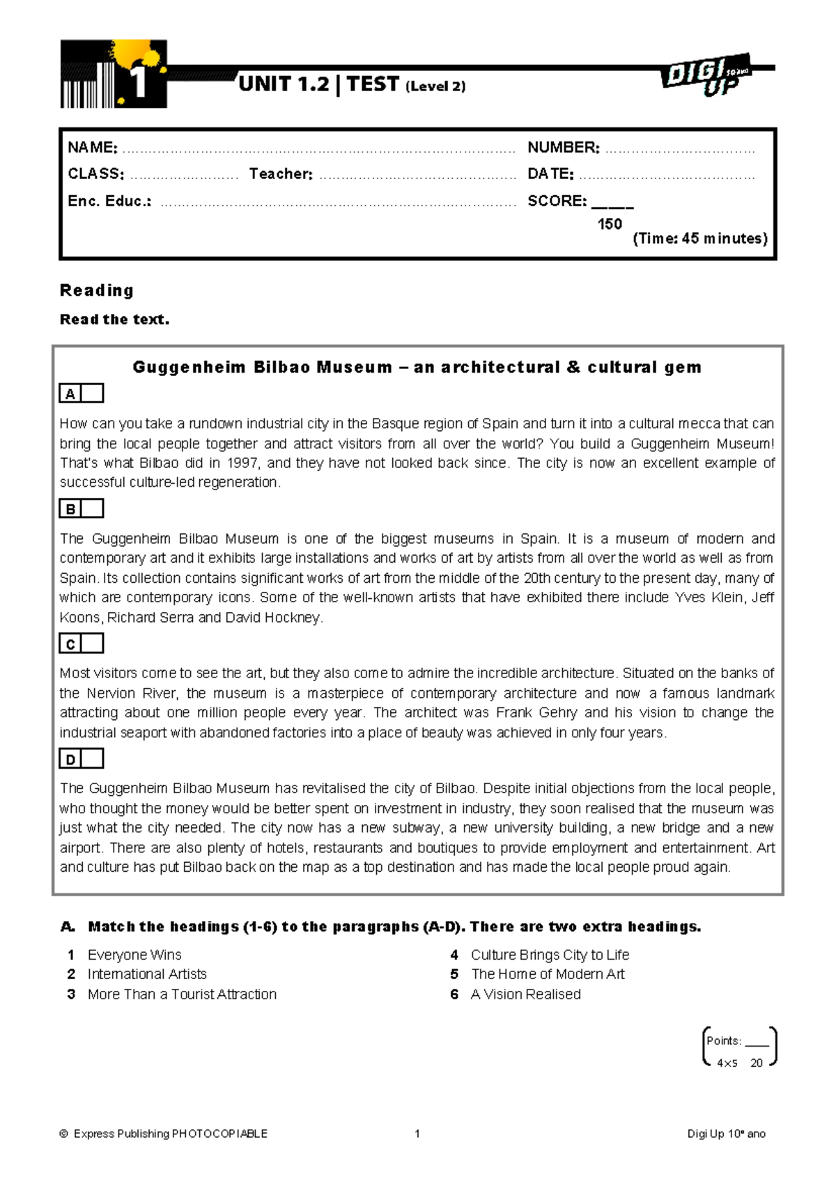 DIGI UP 10ANO TEST UNIT 1 - NAME - Studocu