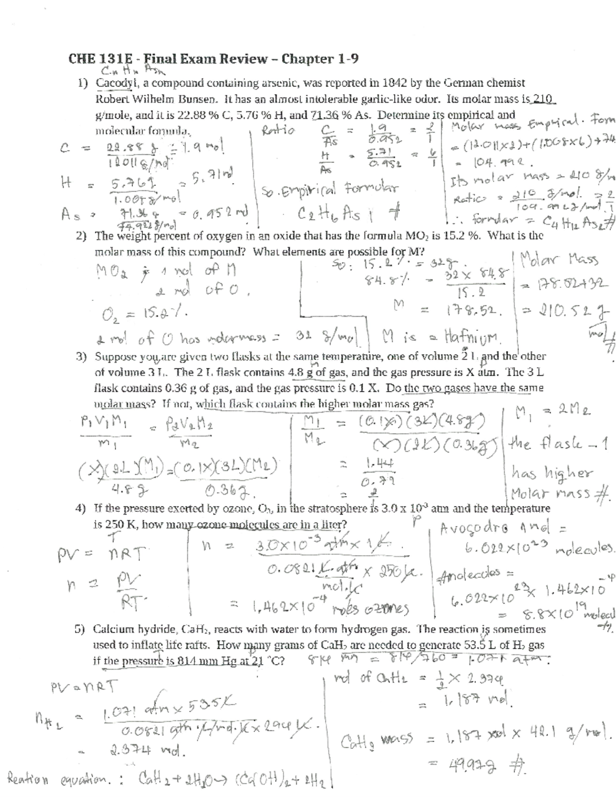 Review Final exam - CHE 231 - Studocu