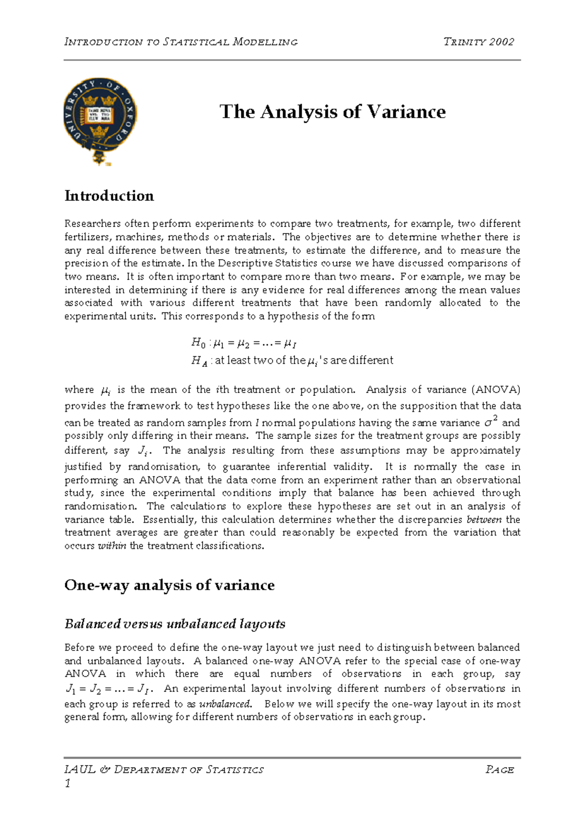 The Analysis of Variance - The Analysis of Variance Introduction Researchers often perform - Studocu