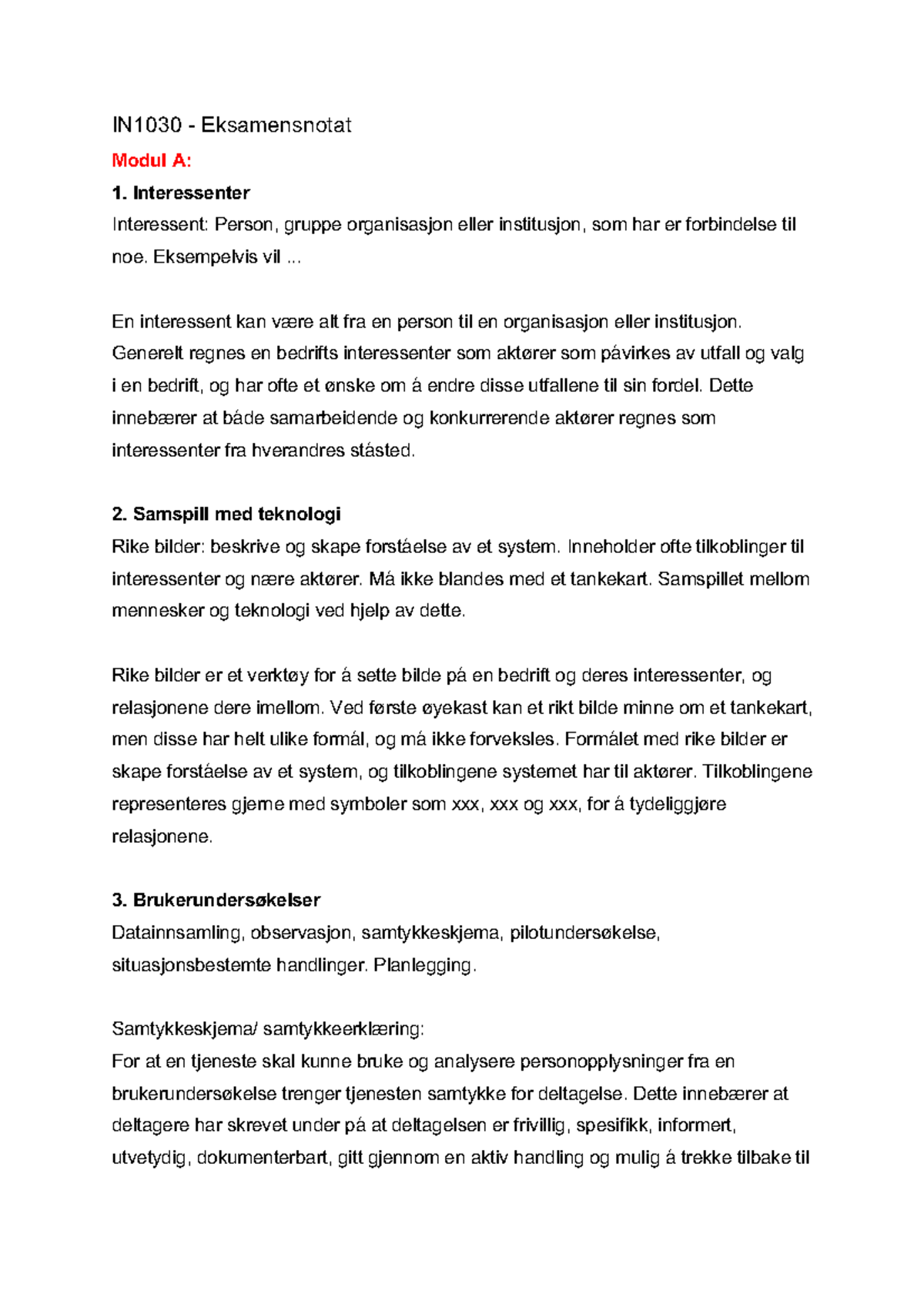 IN1030Eksamensnotat - Oppsummerin/ sammendrag av IN1030 med fokus på eksamensrelaterte oppgaver ...