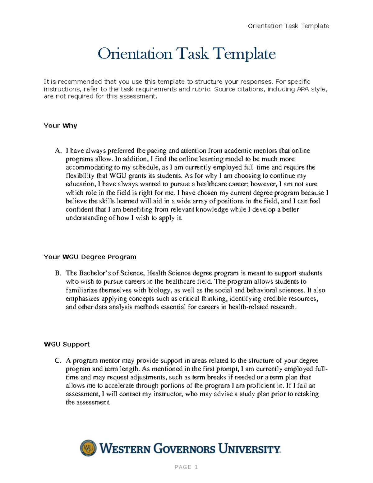 Orientation Task Template 2 - For specific instructions, refer to the task requirements and ...
