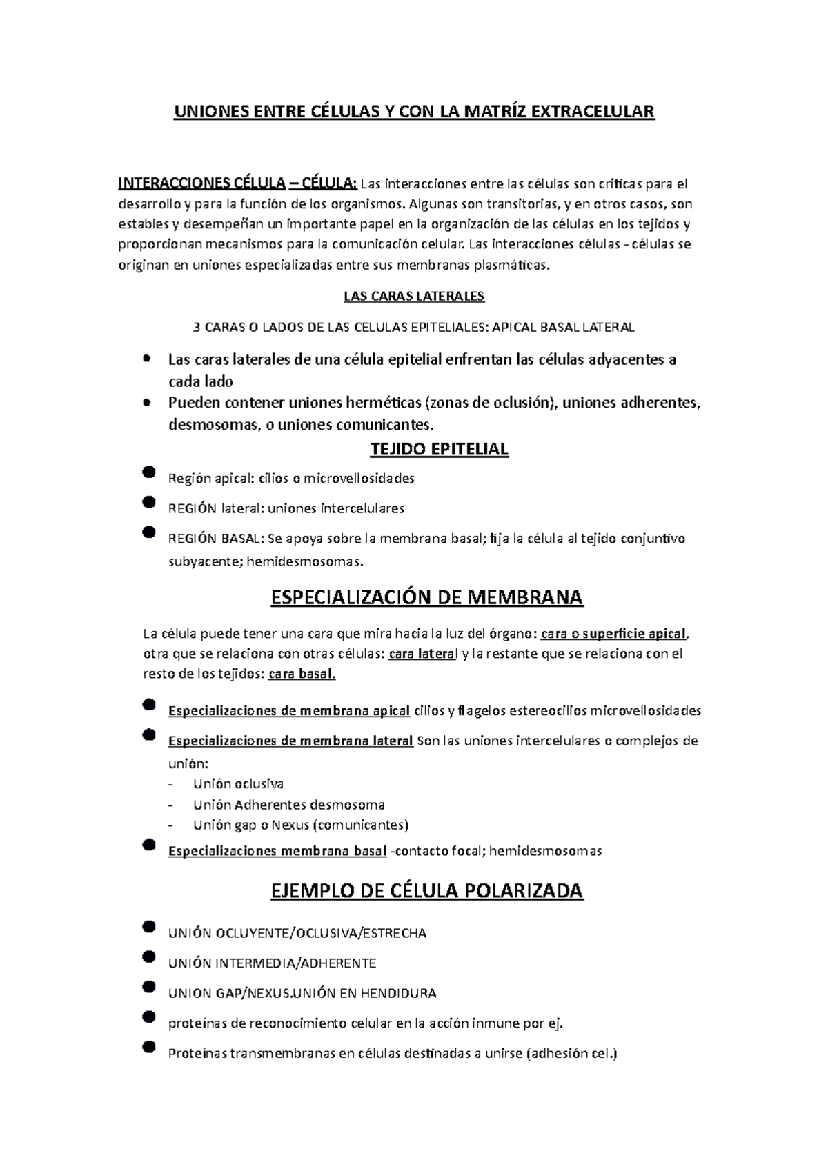 Aula 7 - uniones celulares - UNIONES ENTRE CÉLULAS Y CON LA MATRÍZ ...