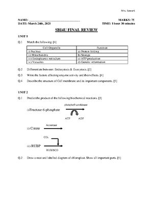 SBI4U Final Exam Review Practice Exam Answers - 17976 - BCU - Studocu
