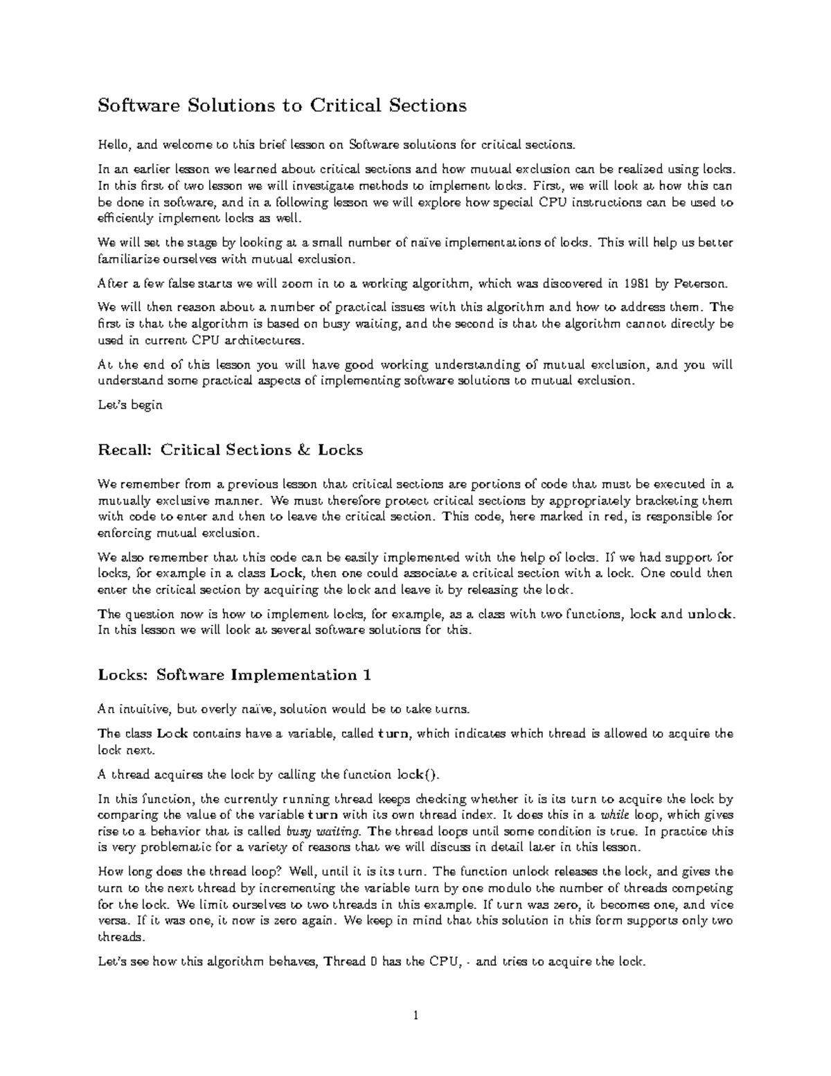 4-2-Software Solutions To CS - Software Solutions to Critical Sections Hello, and welcome to ...