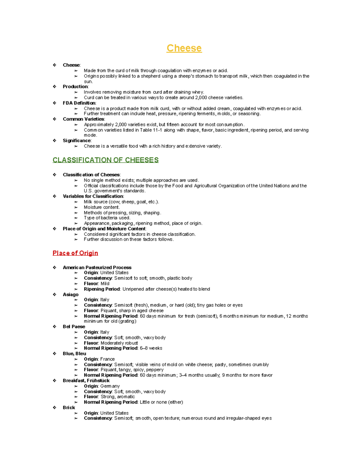 Chapter 11 Cheese - Summary Understanding Food: Principles and ...