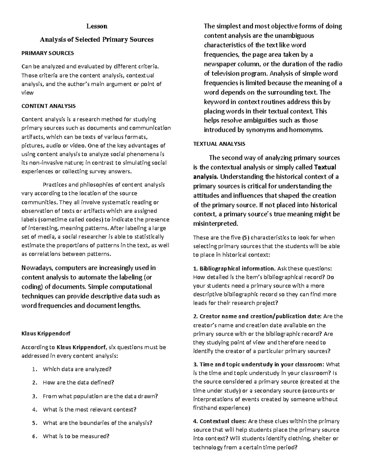 History first lesson - Lesson Analysis of Selected Primary Sources ...