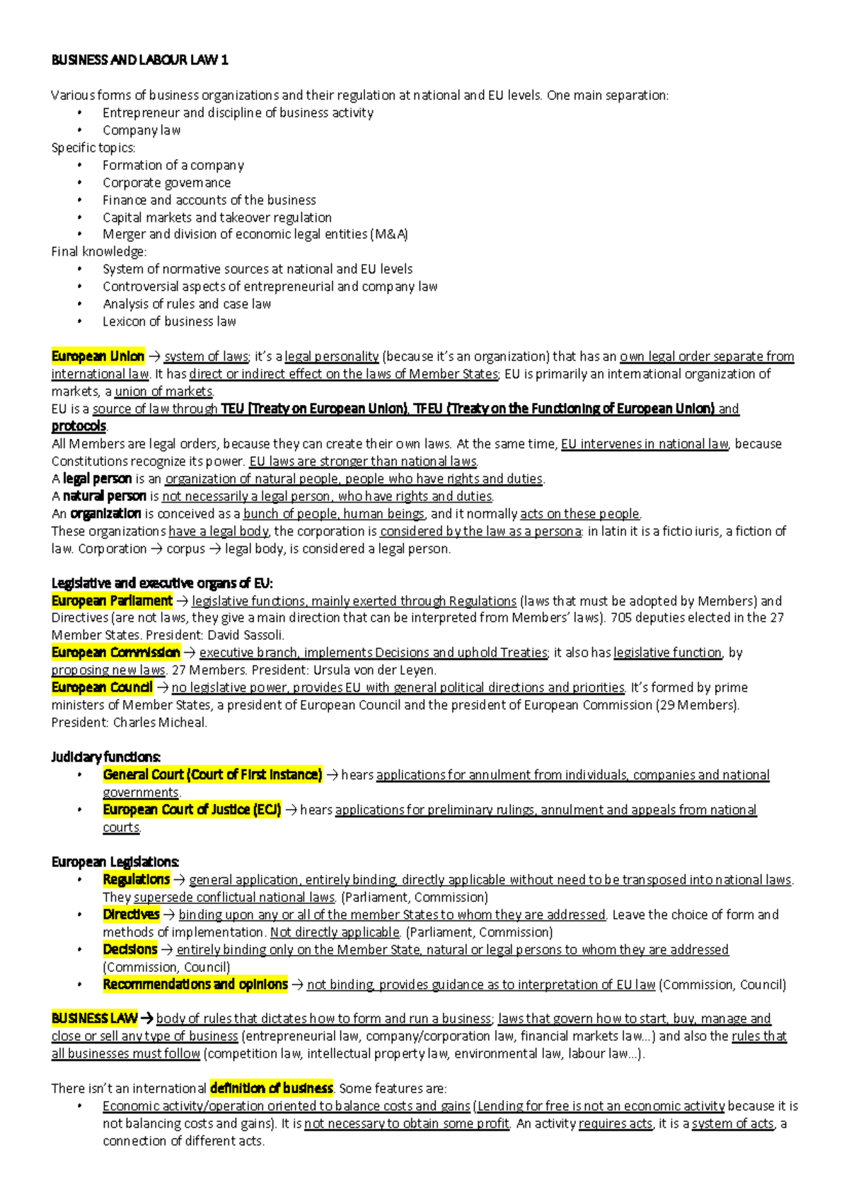 Business and labour law 1 A - BUSINESS AND LABOUR LAW 1 Various forms ...