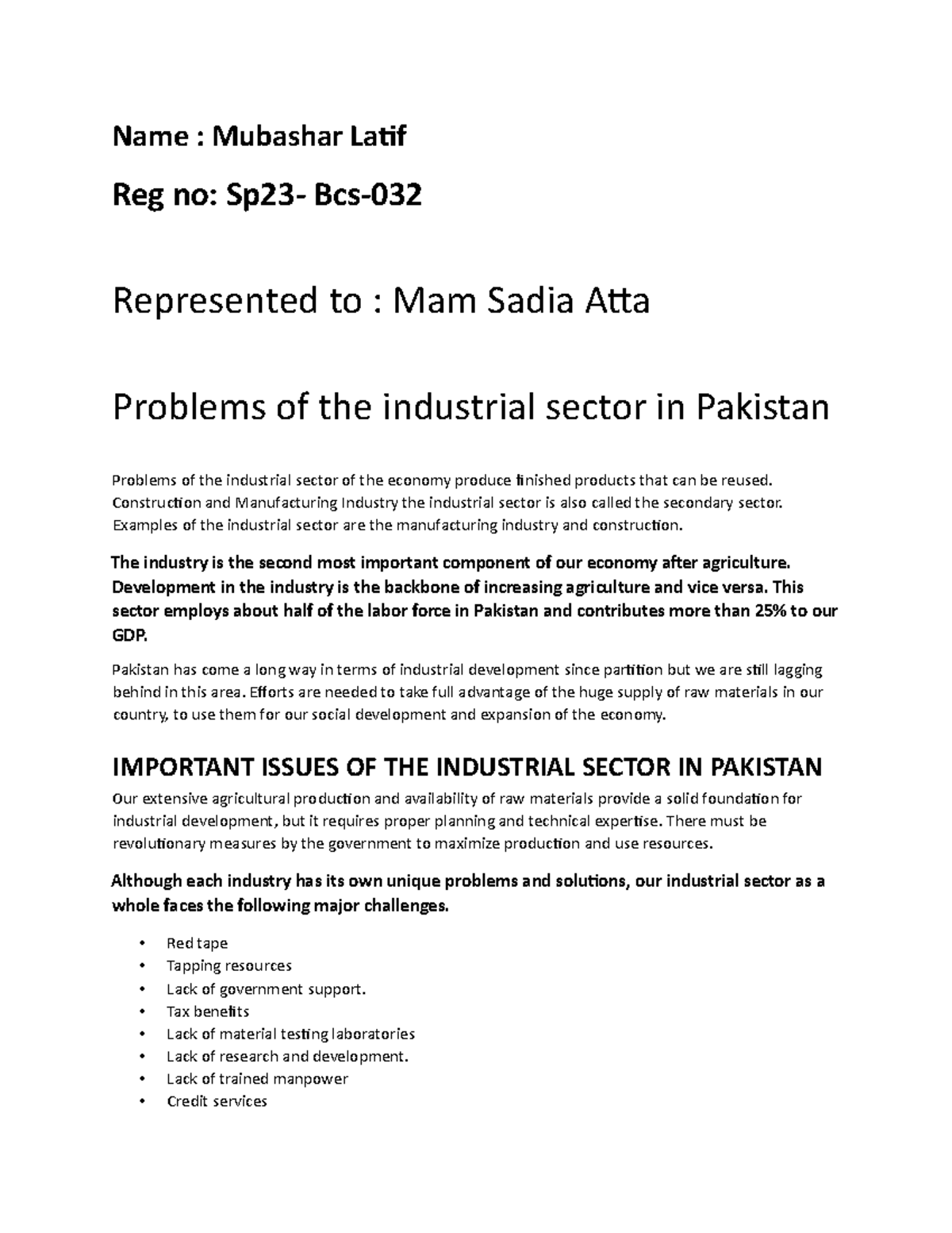 Project - Name : Mubashar Latif Reg no: Sp23- Bcs- Represented to : Mam ...