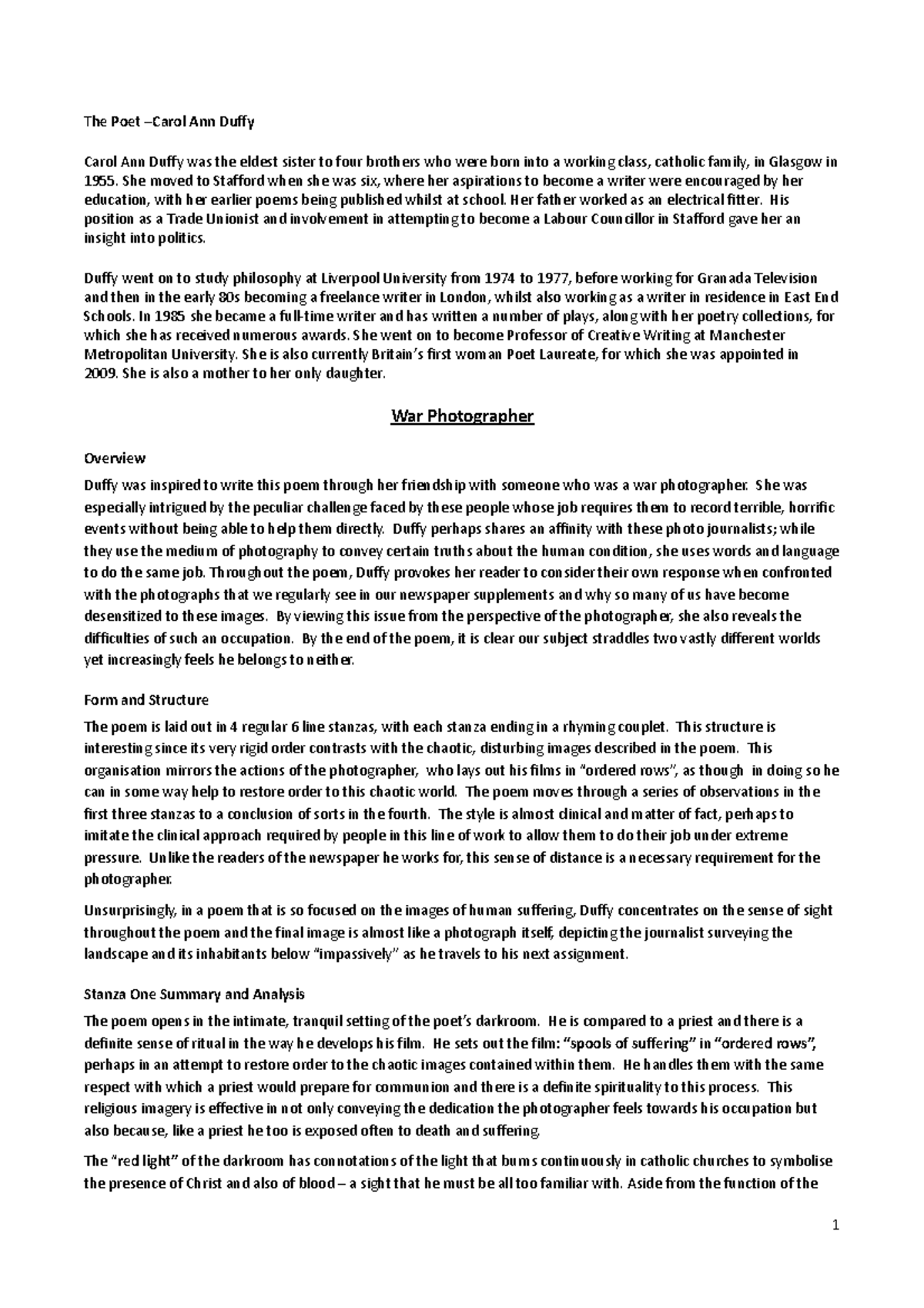 Duffy analysis - The Poet – Carol Ann Duffy Carol Ann Duffy was the ...