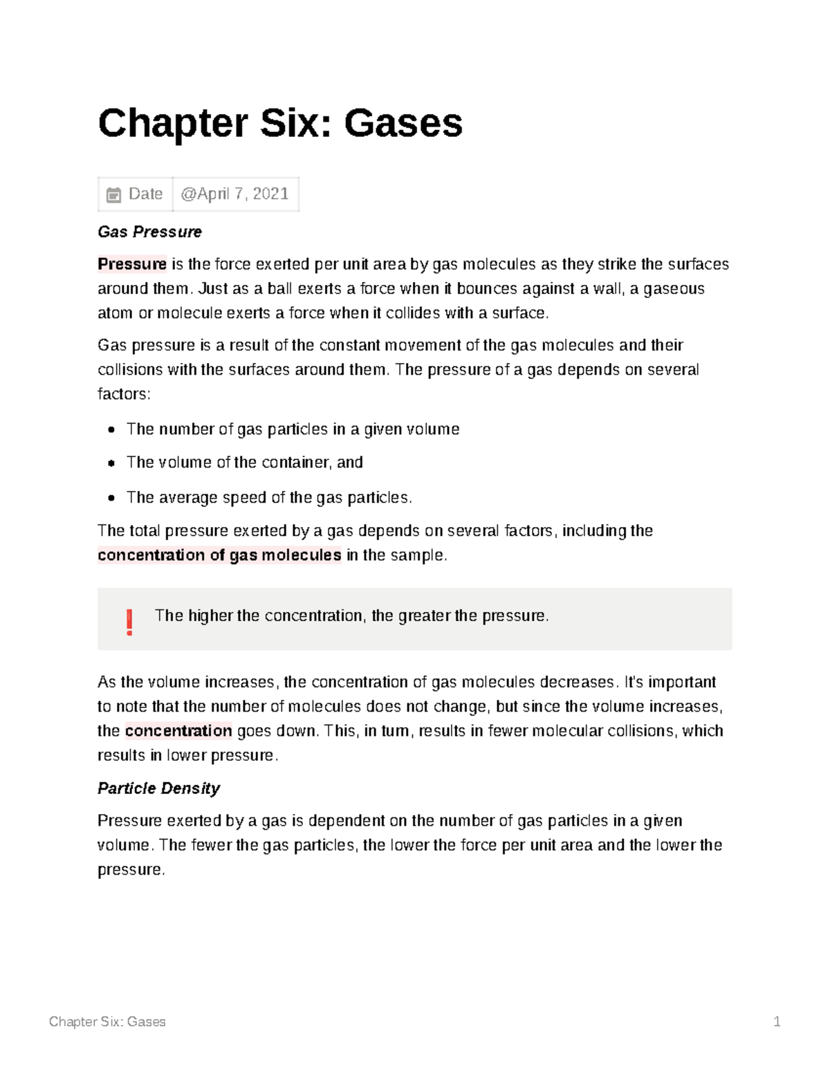 Chapter Six: Gases - Chapter Six: Gases Date Gas Pressure Pressure is ...