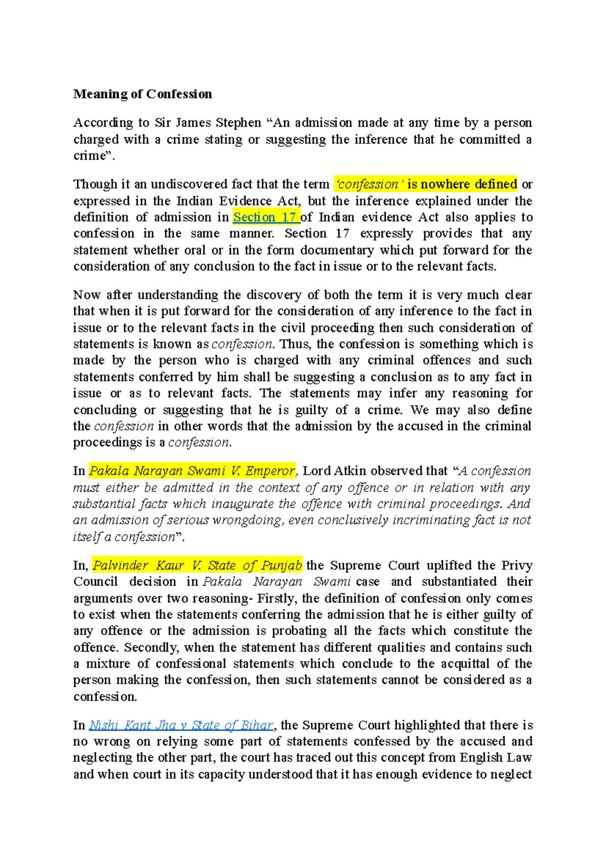 2b Confession evidence - Meaning of Confession According to Sir James ...