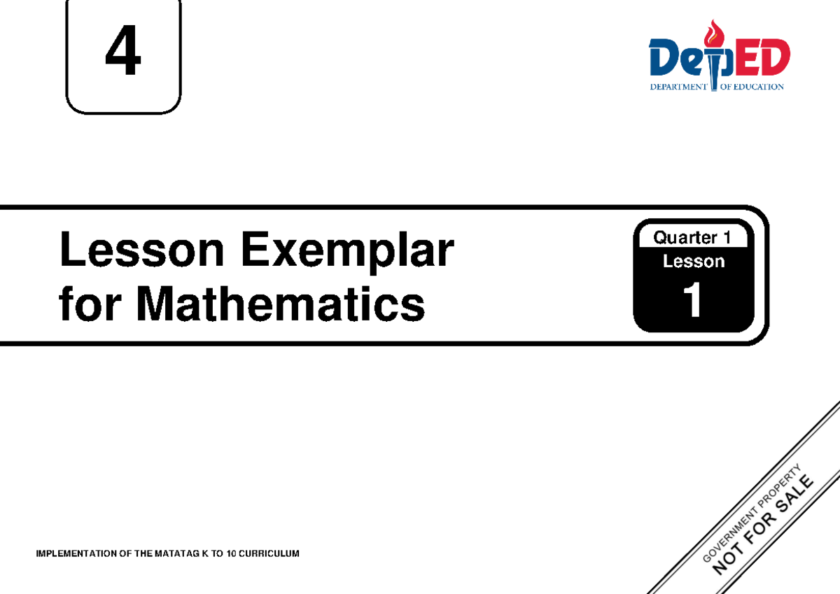 Q1 LE Mathematics 4 Lesson 1 Week 1-1 - IMPLEMENTATION OF THE MATATAG K ...