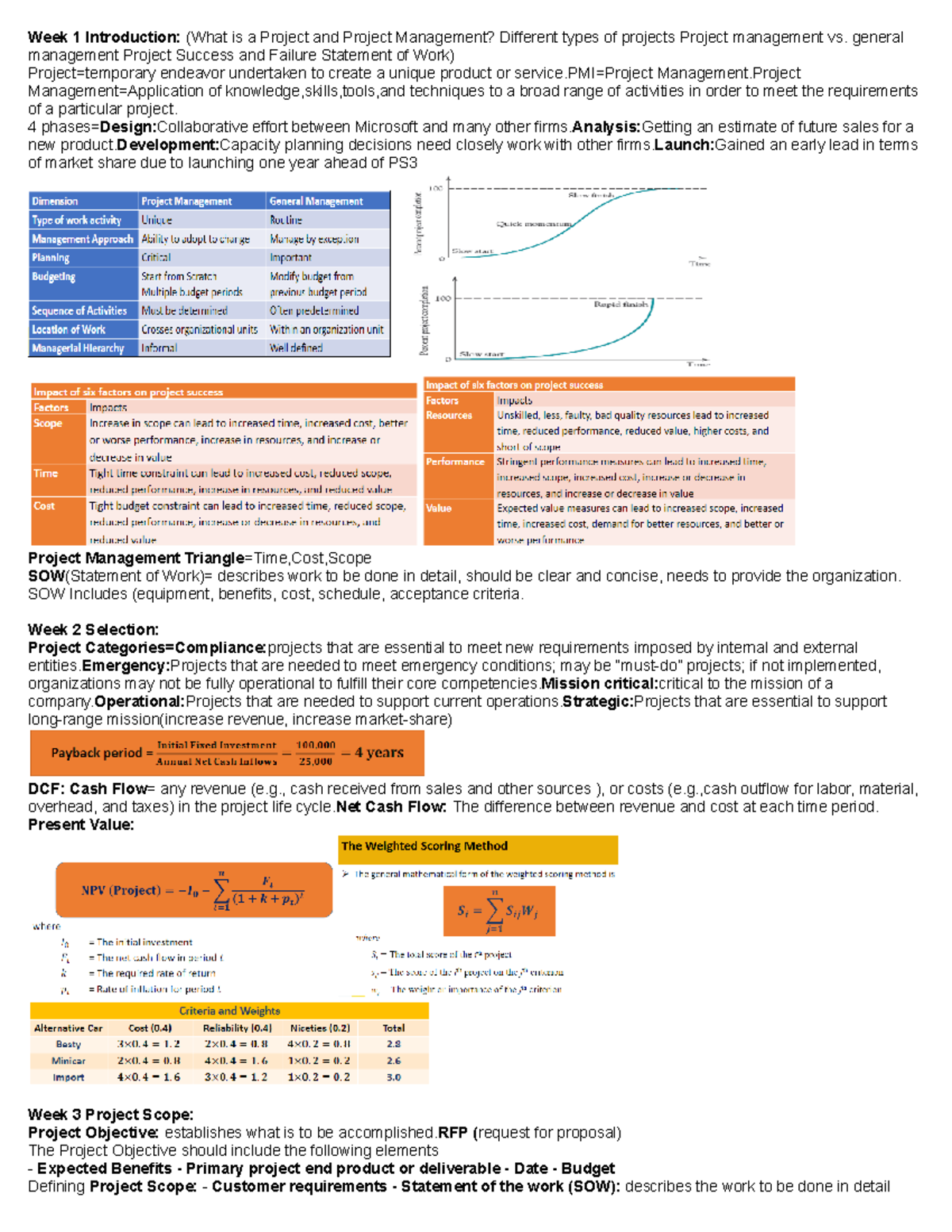 GMS450 Midterm notes - Week 1 Introduction: (What is a Project and ...