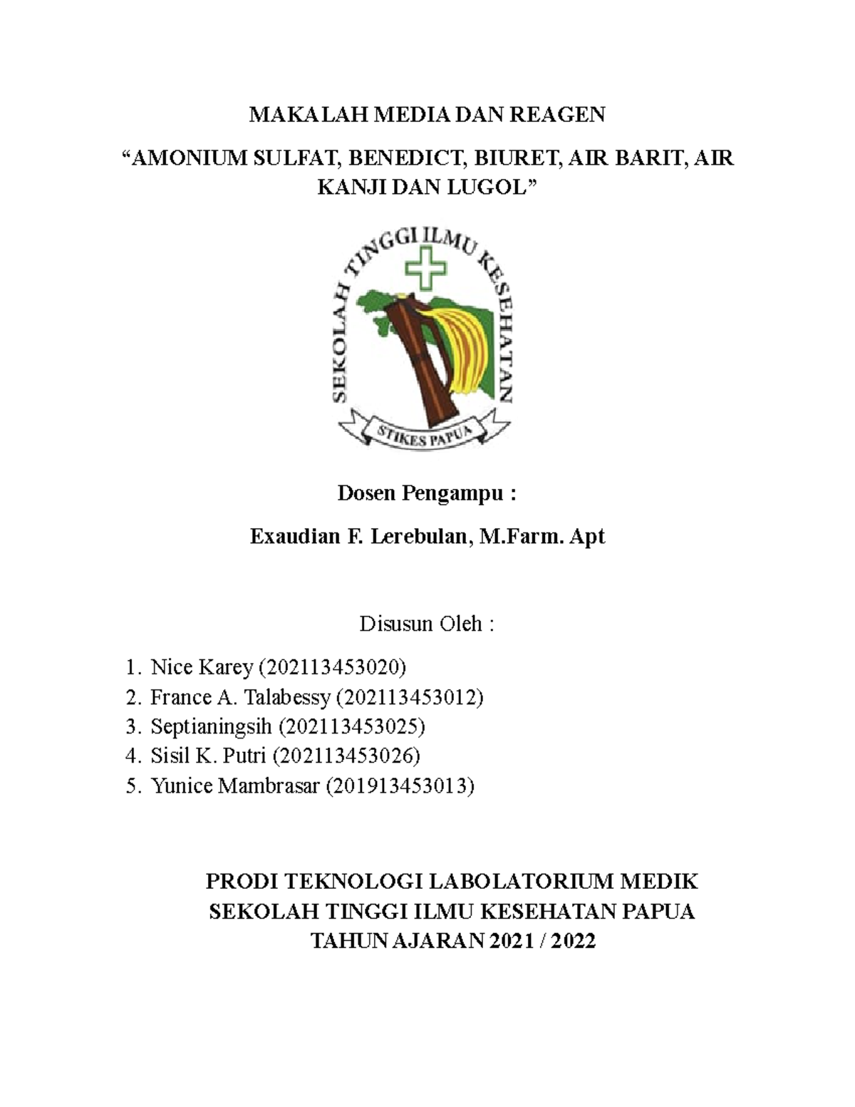 Makalah Media DAN Reagen - MAKALAH MEDIA DAN REAGEN “AMONIUM SULFAT ...
