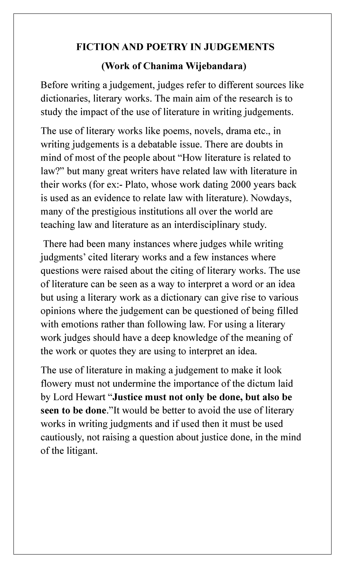 Fiction AND Poetry IN Judgements - FICTION AND POETRY IN JUDGEMENTS ...