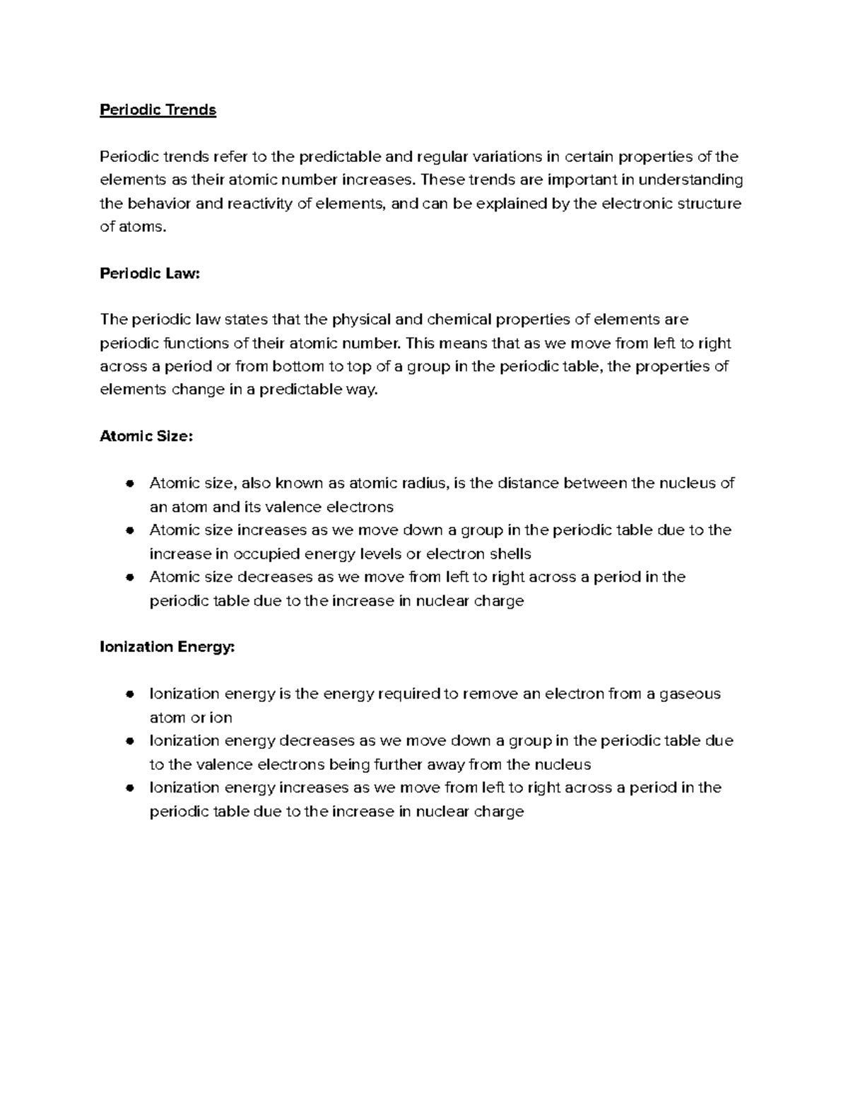 Periodic Trends - Periodic Trends Periodic trends refer to the ...