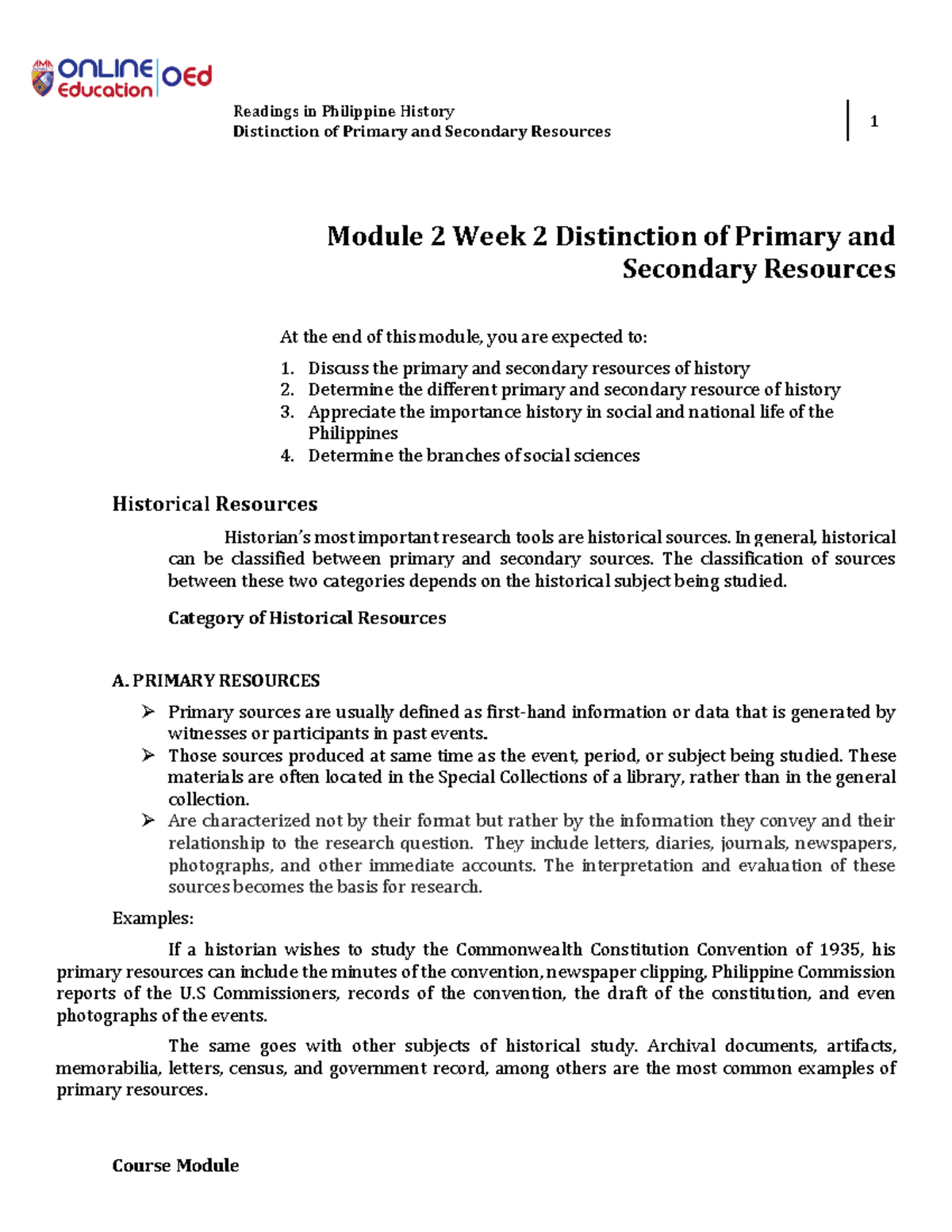 Lesson 2 Content and Contextual Analysis Of Selected Primary Sources I ...