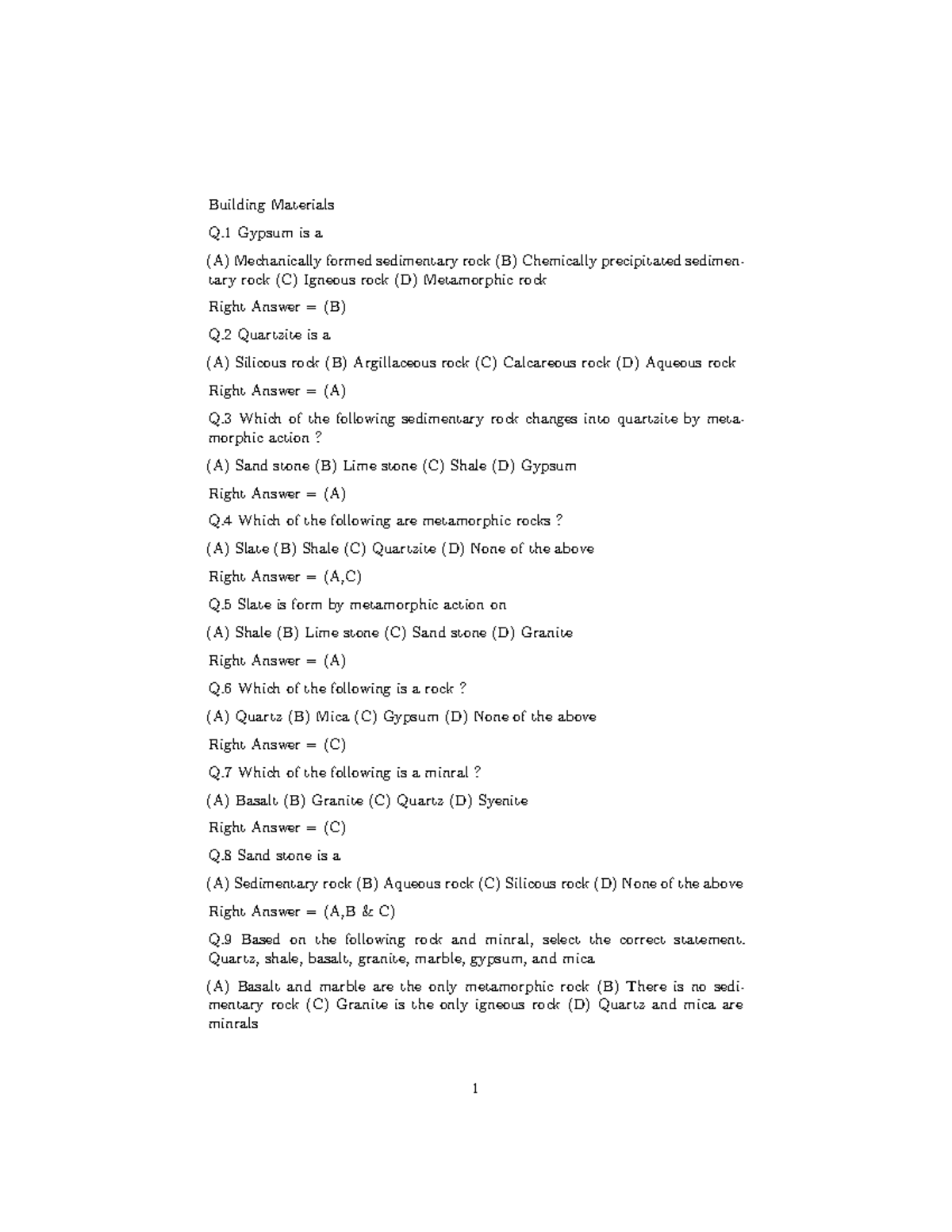 Building Material - Quartz, shale, basalt, granite, marble, gypsum, and ...