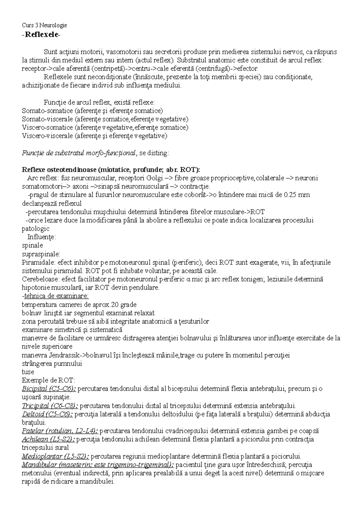 Neurologie curs 03. - Curs 3 Neurologie -Reflexele- Sunt acţiuni ...