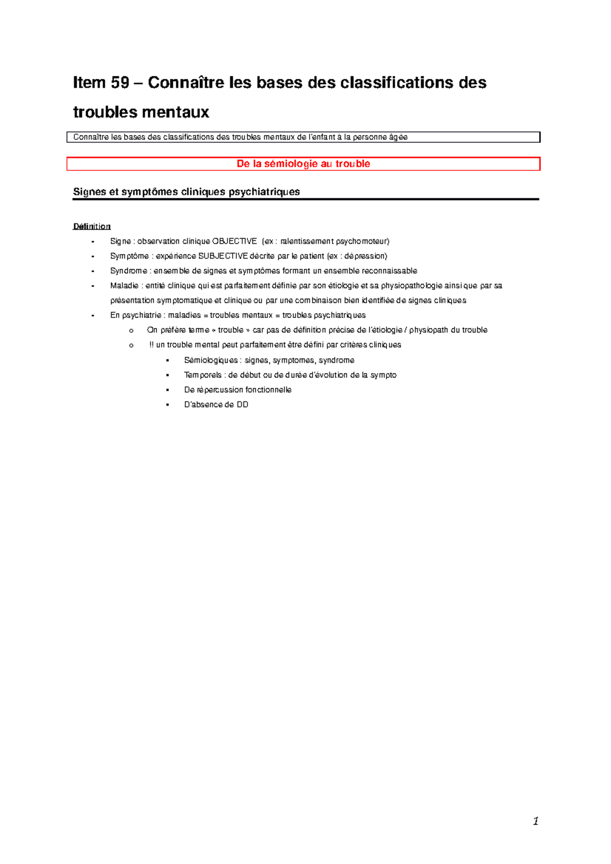 Item 59 – Connaître les bases des classifications des troubles mentaux - Item 59 les bases des ...