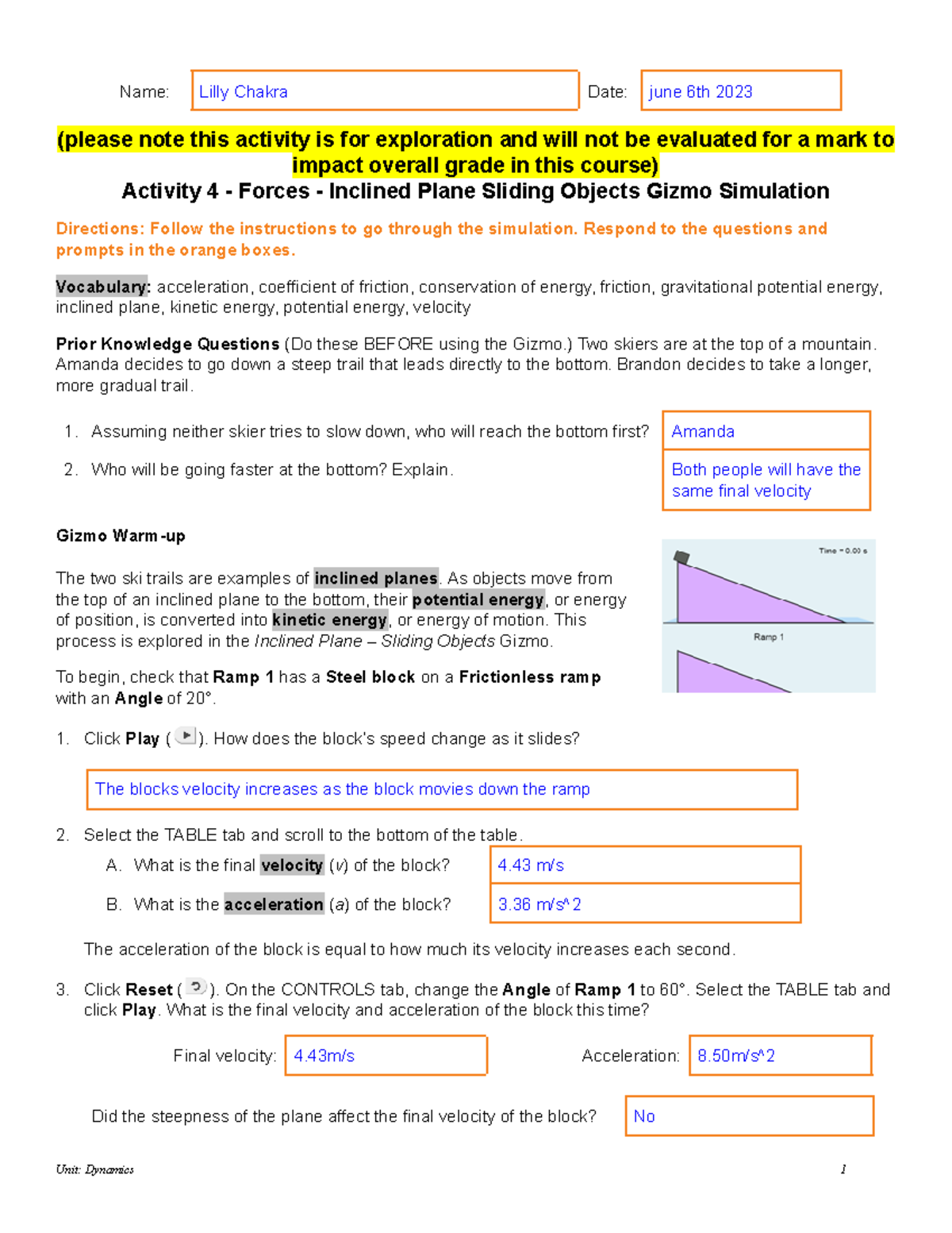 Forces Friction Inclined Plane Gizmo Simulation - Name: Lilly Chakra ...